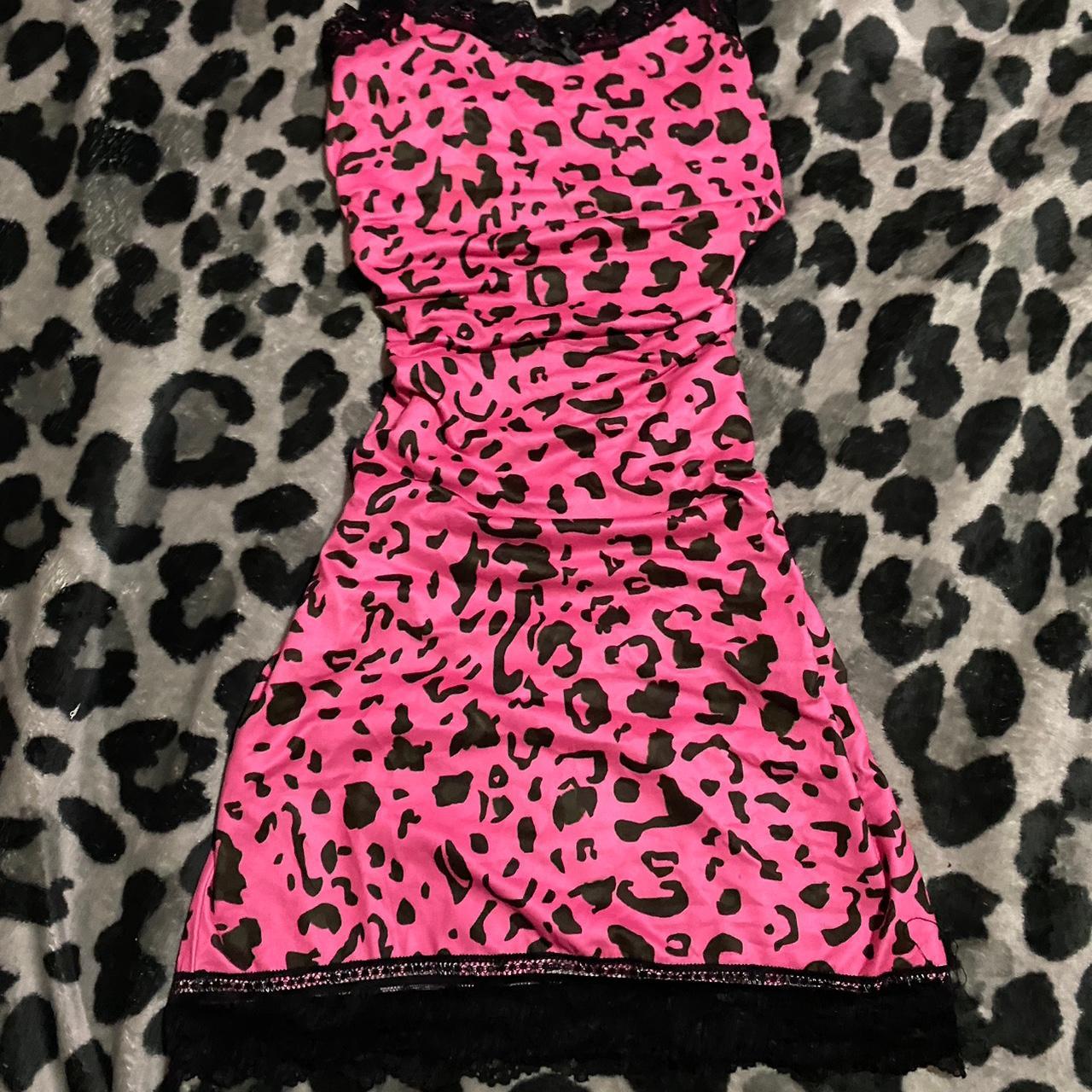 y2k pink leopard print mini dress #y2k... - Depop