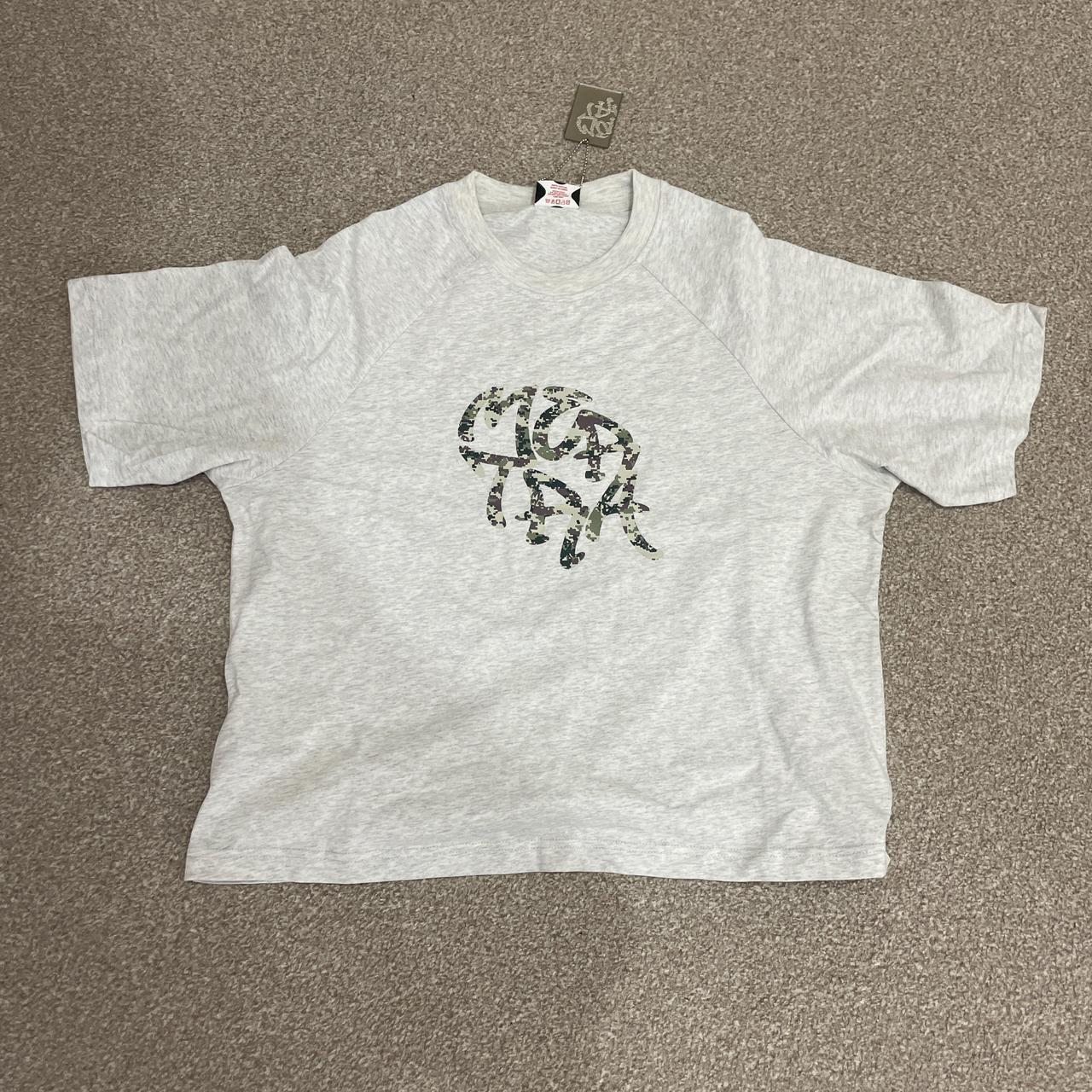 mertra grey glitch tee size s never worn, with... | Depop