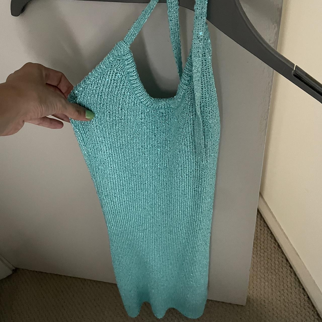 Glassons turquiose sparkle knit sequin dress size S - Depop