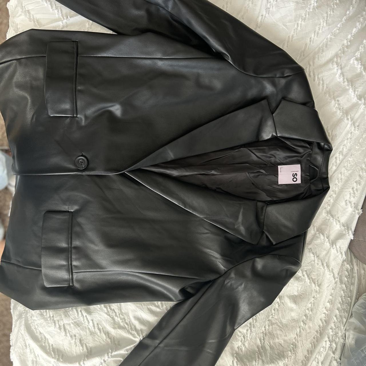Brand New black fake leather jacket SO - Depop