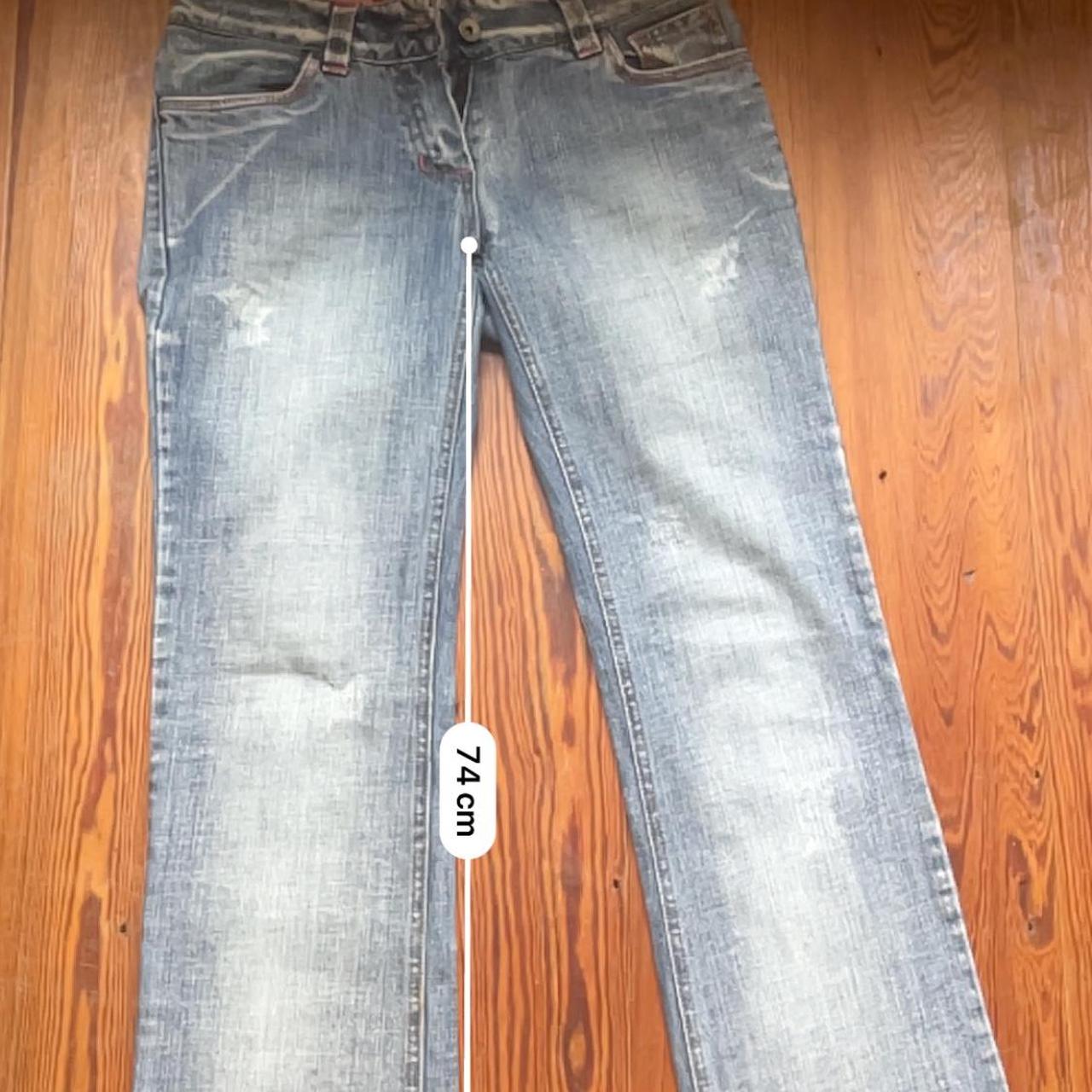 Low rise 2000s jeans with pink detail #vintage... - Depop