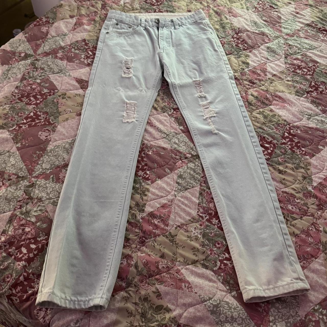 baby blue straight jeans condition: no stains or... - Depop