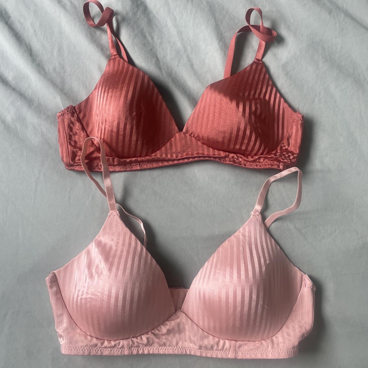 2x 38 C bras 🤍🤍 Subtle striped material Red one has... - Depop