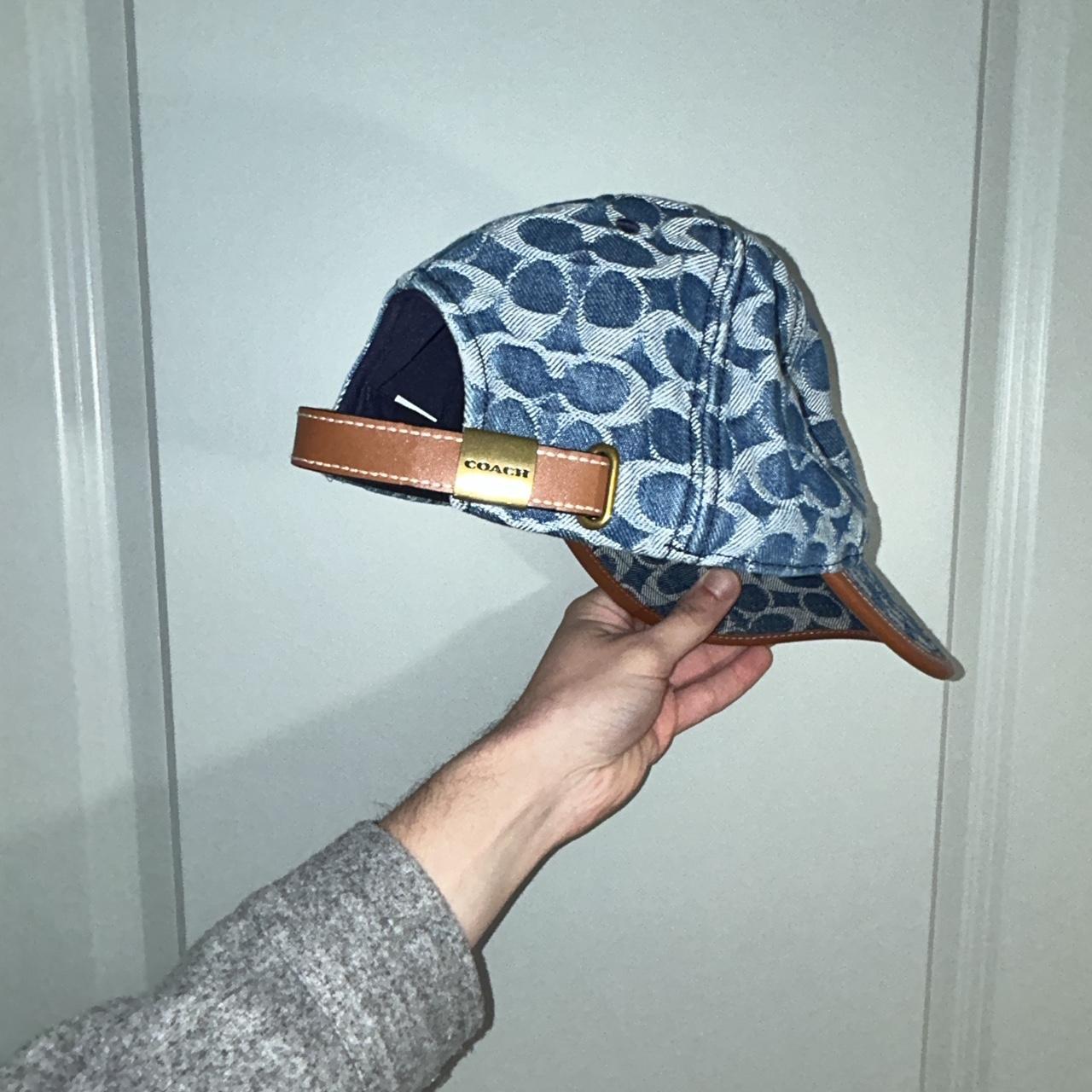 Blue Coach logo cap with leather trim - Depop