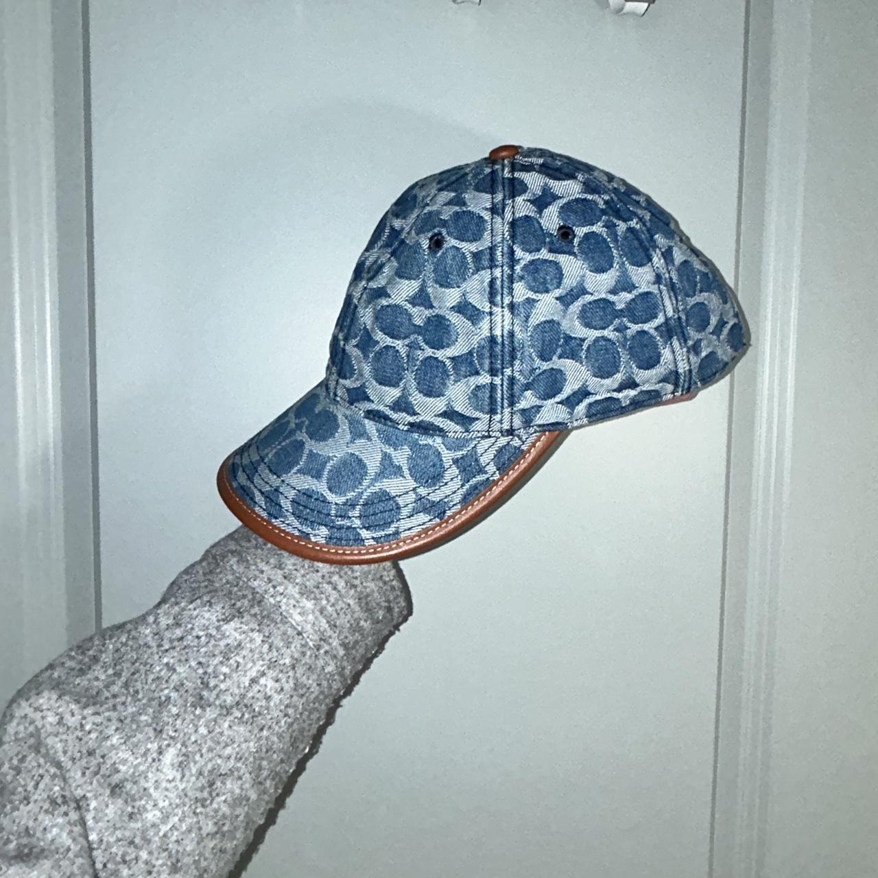 Blue Coach logo cap with leather trim - Depop