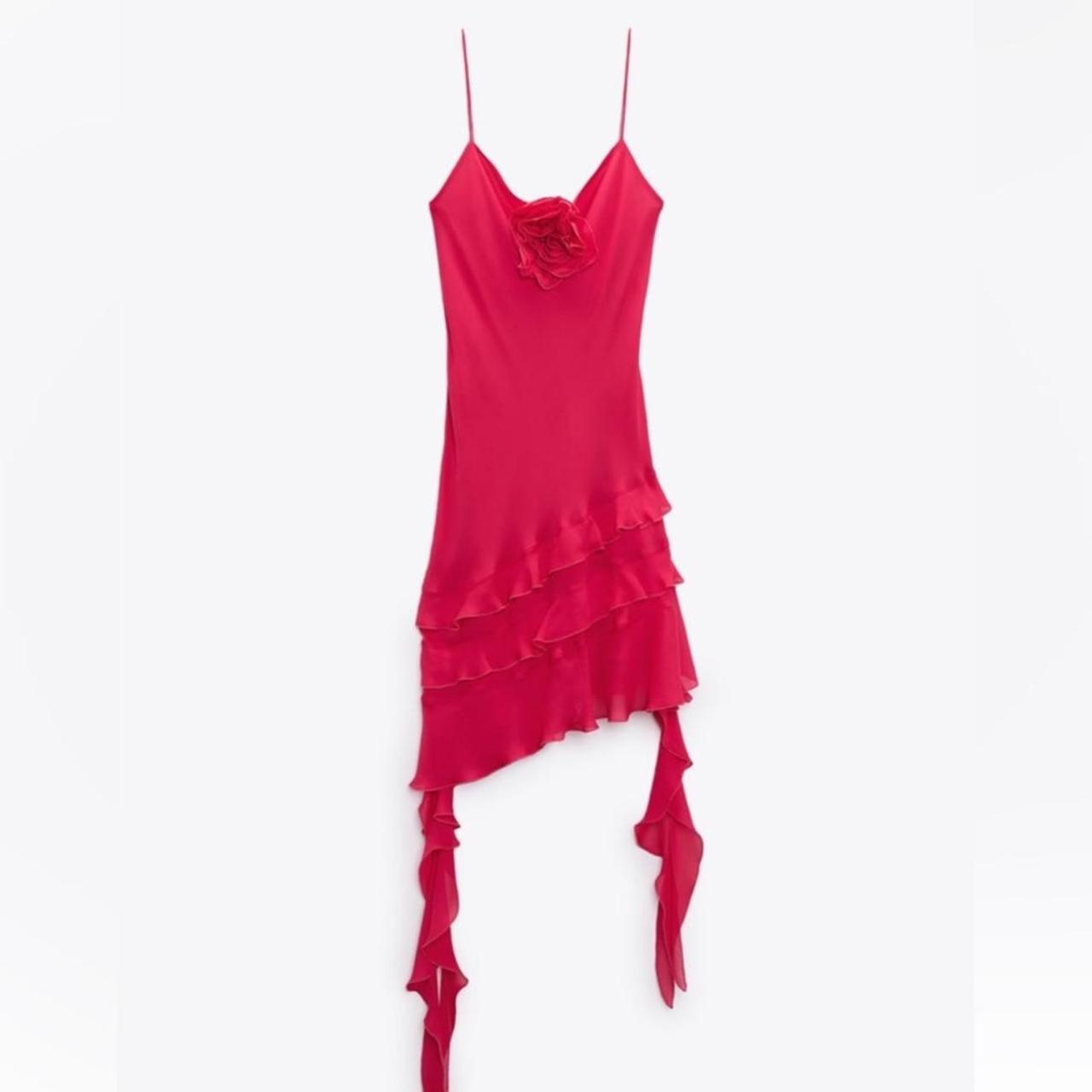Hot pink ruffle Zara dress - Depop
