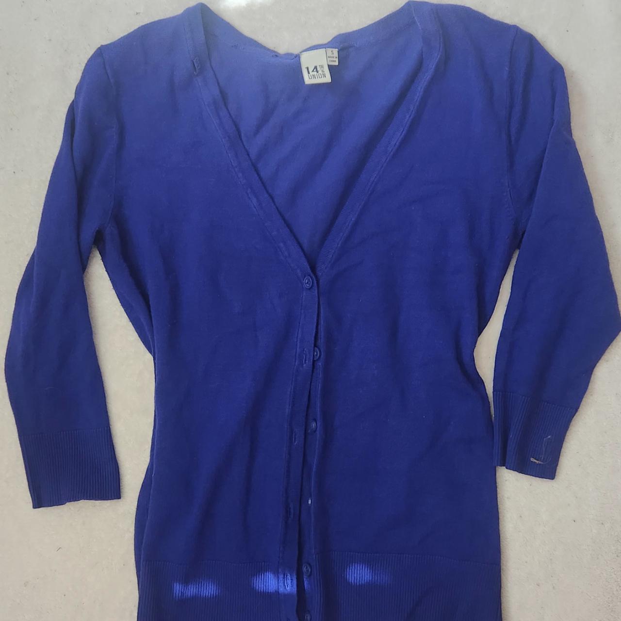 Blue Button-Up Cardigan Top - Depop