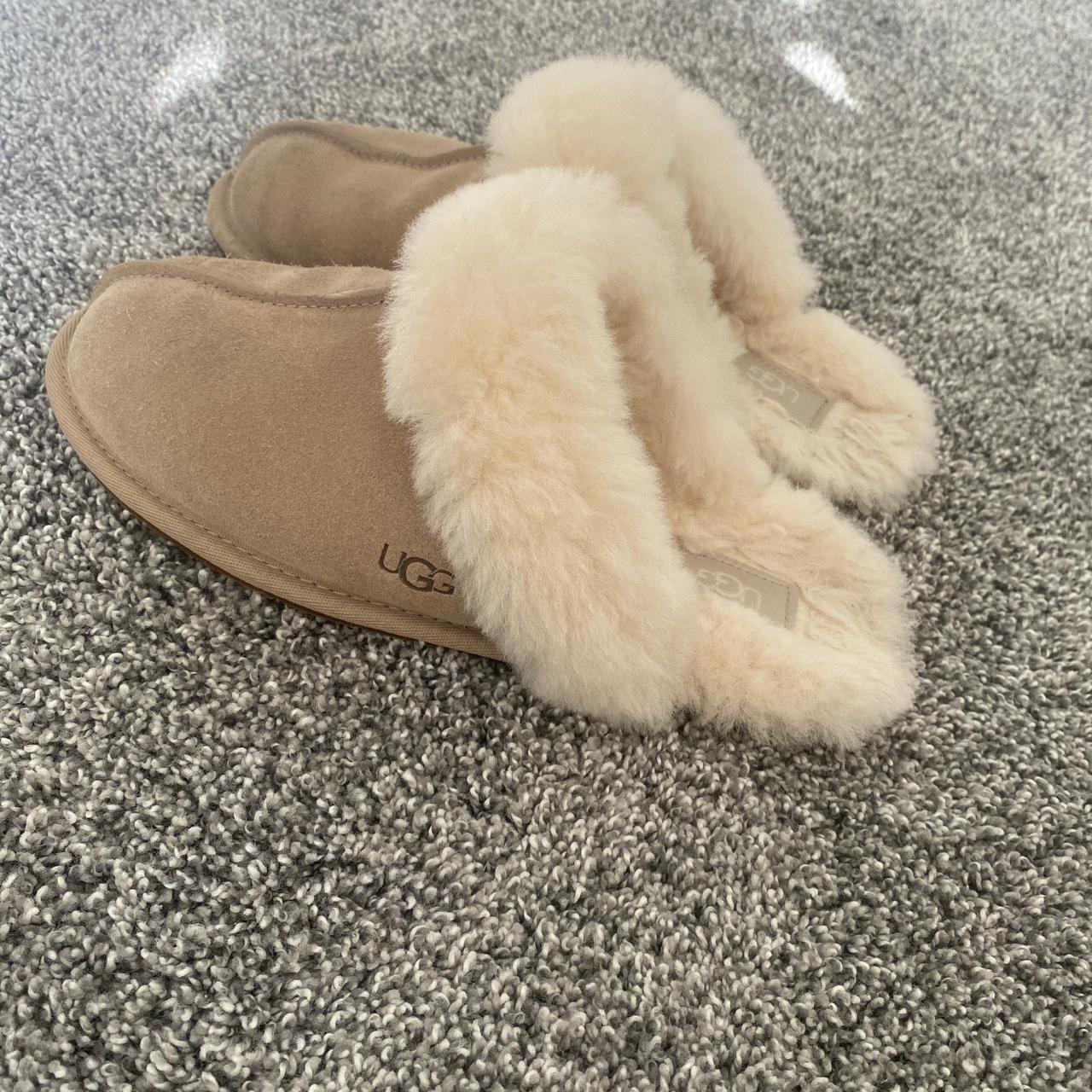 sand colored ugg slippers perfect condition but a... - Depop