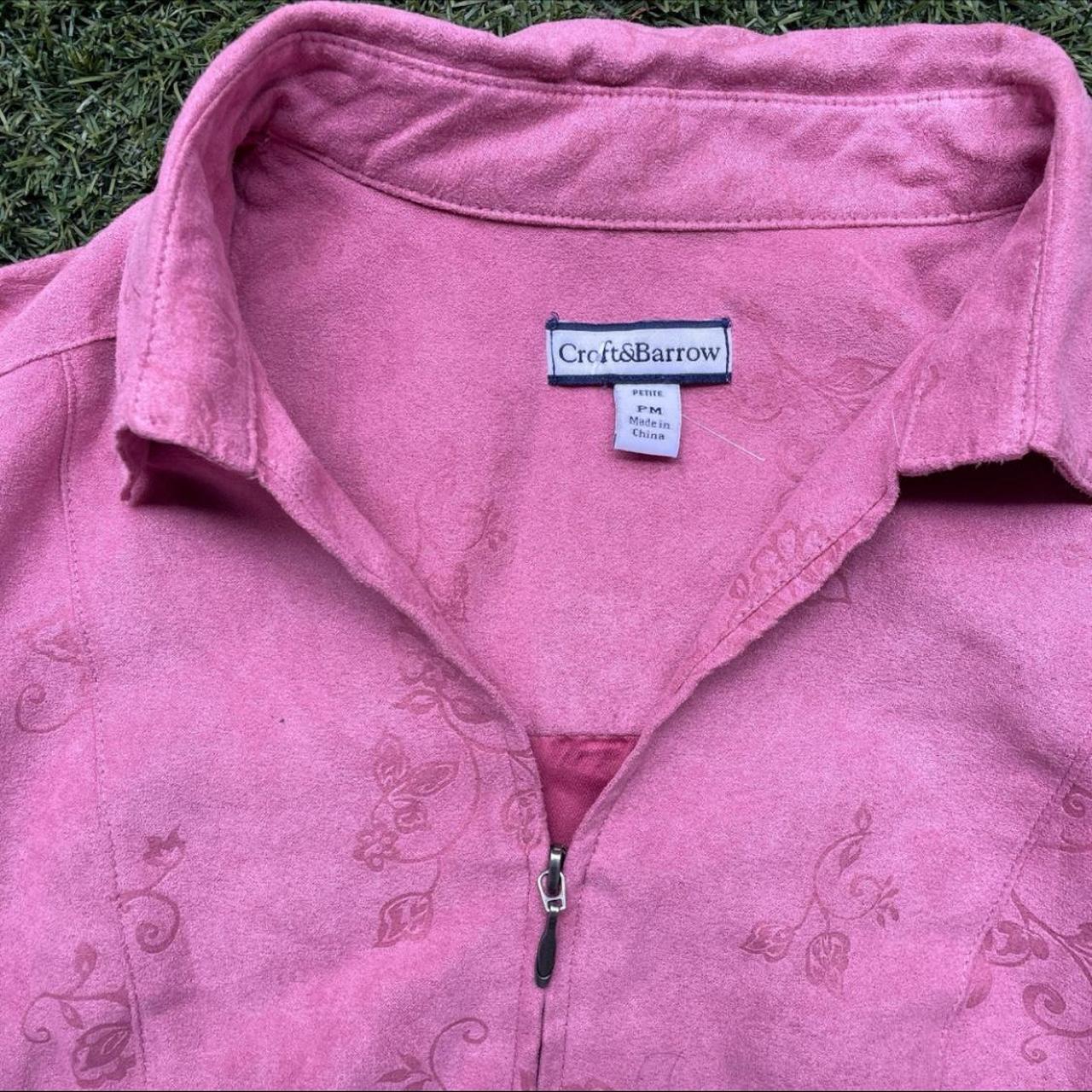 Vintage 90s Pink Suede Jacket -subtle print... - Depop
