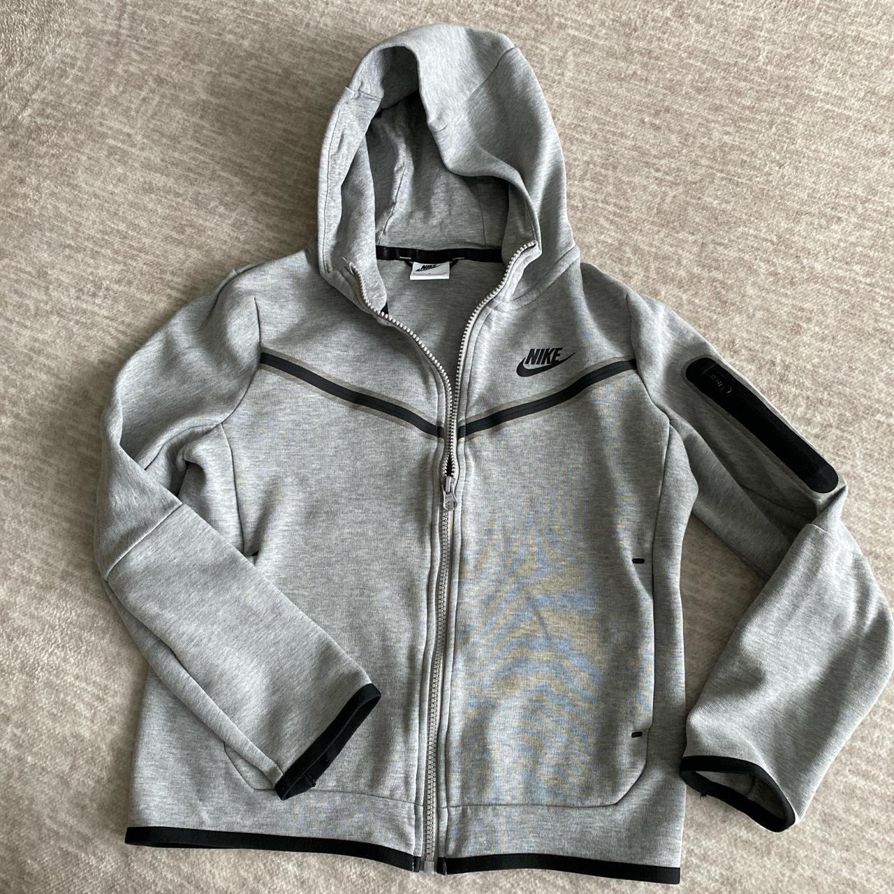 NIKE KIDS GREY TECH HOODIE WITH FULL ZIP - size M - Depop