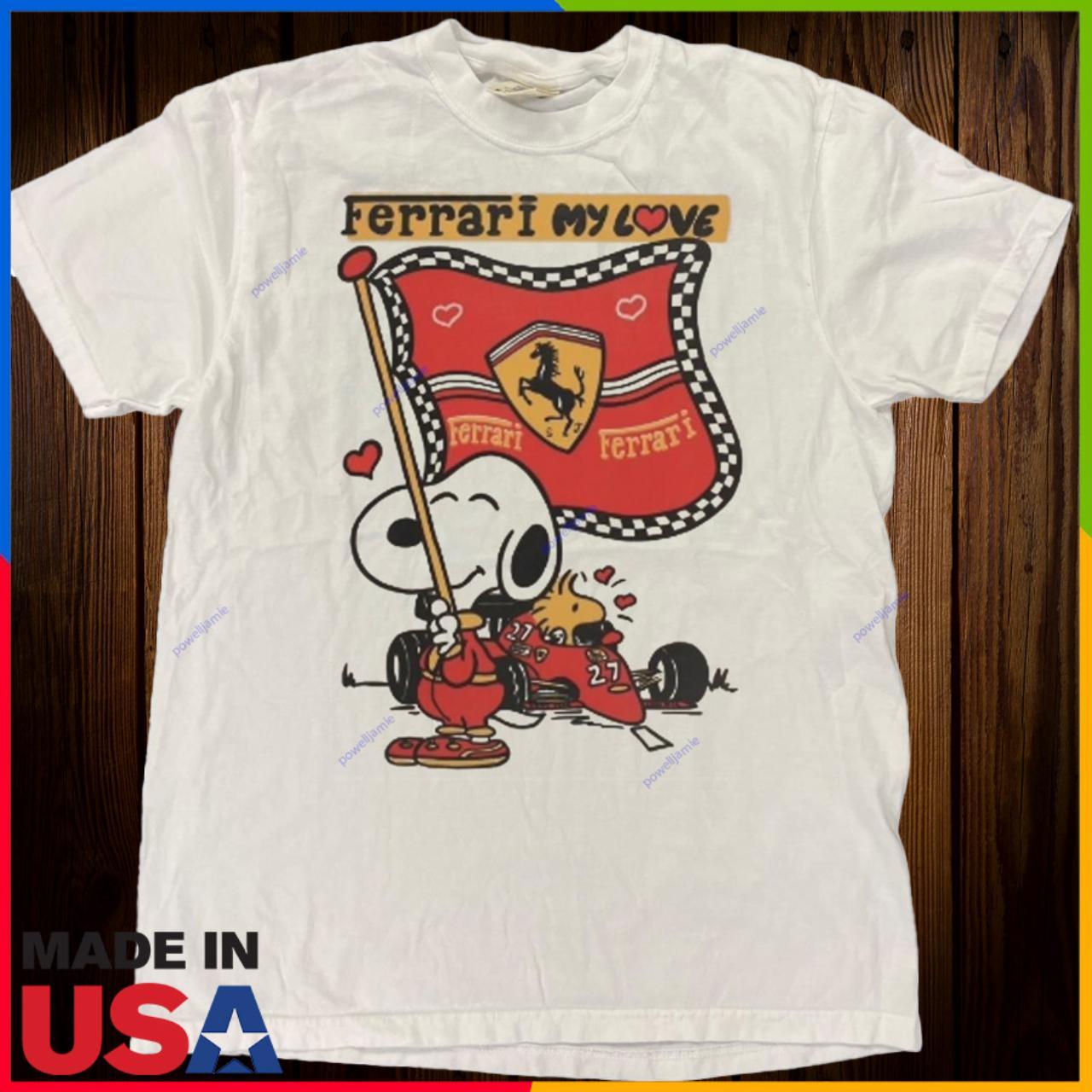 "Snoopy Cartoon Ferrari My Love Racing" Handmade... - Depop