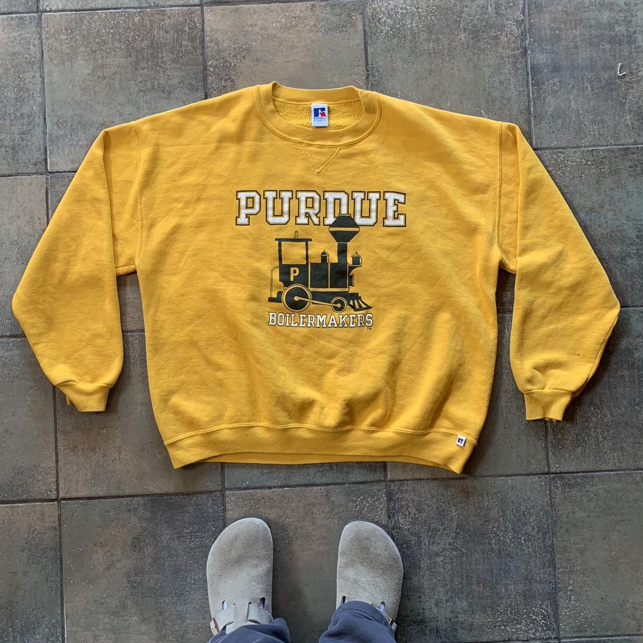 vintage Russell Yellow Purdue University crewneck... | Depop