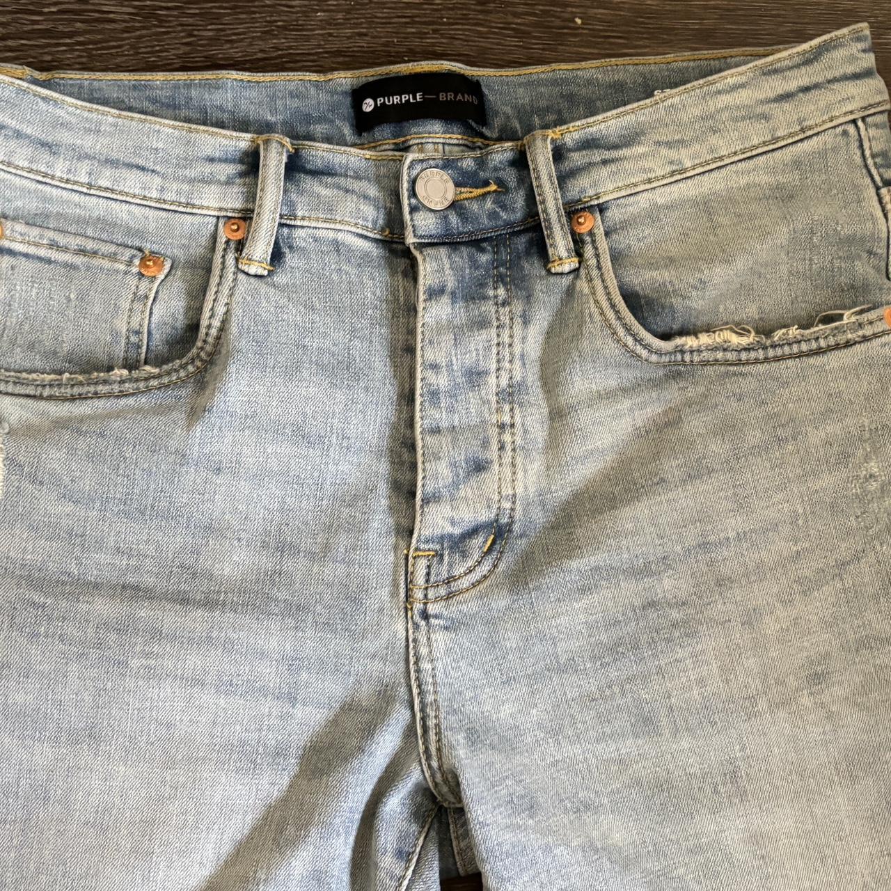 Light wash blue purple jeans with distressed knees - Depop