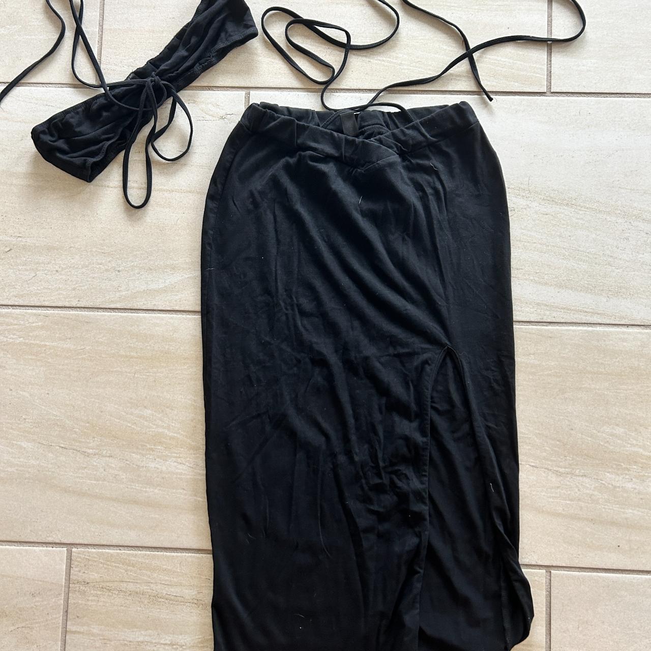 two piece black set with microtop and high slit midi... - Depop