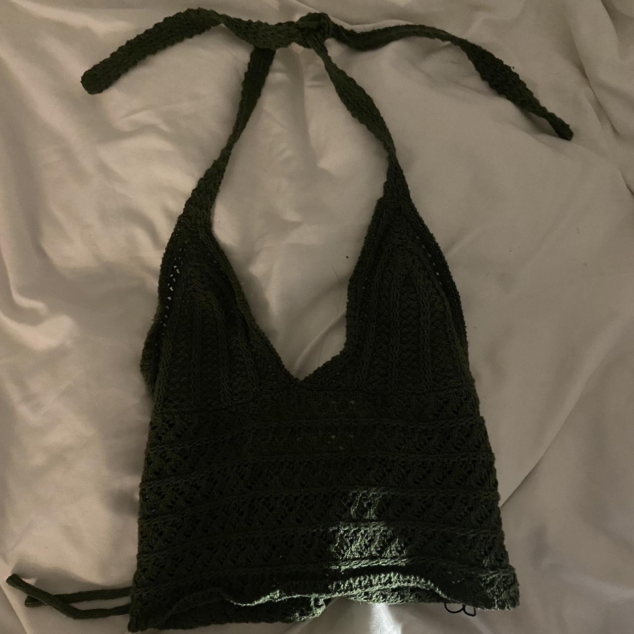 Knitted Green Top -cropped -fitted -strings -no flaws - Depop