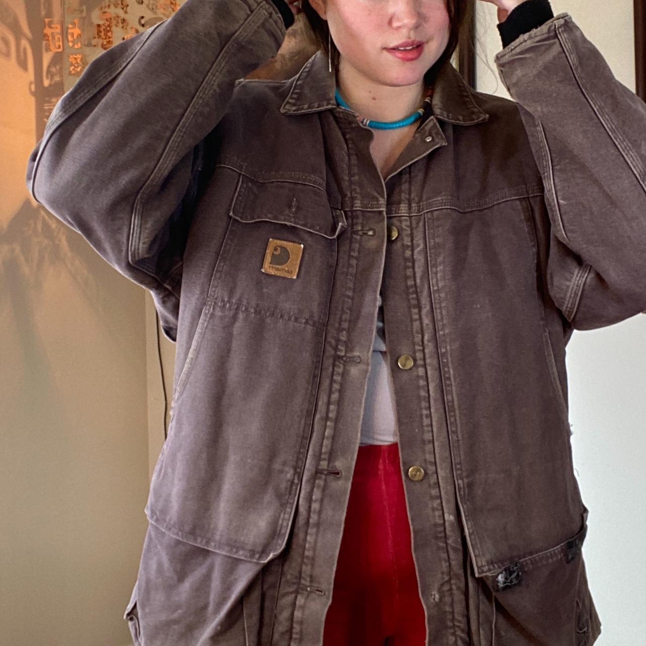 Vintage Carhartt Chore Coat Dark Brown some... - Depop