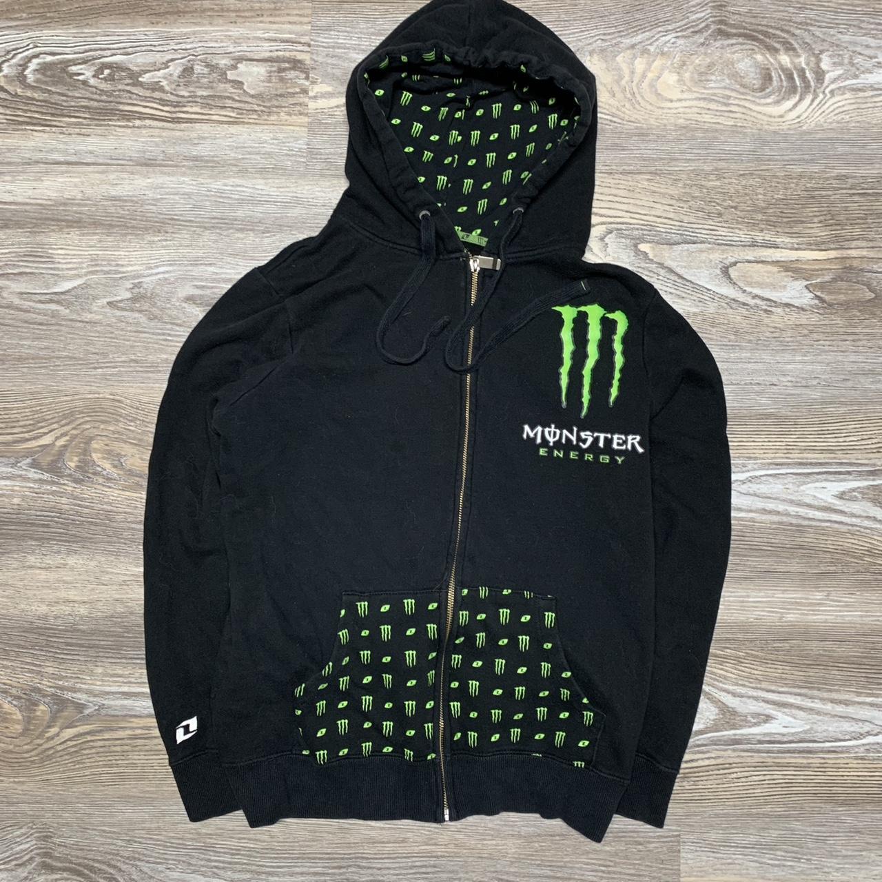 Black Monster Energy zip up hoodie Size: Large... | Depop