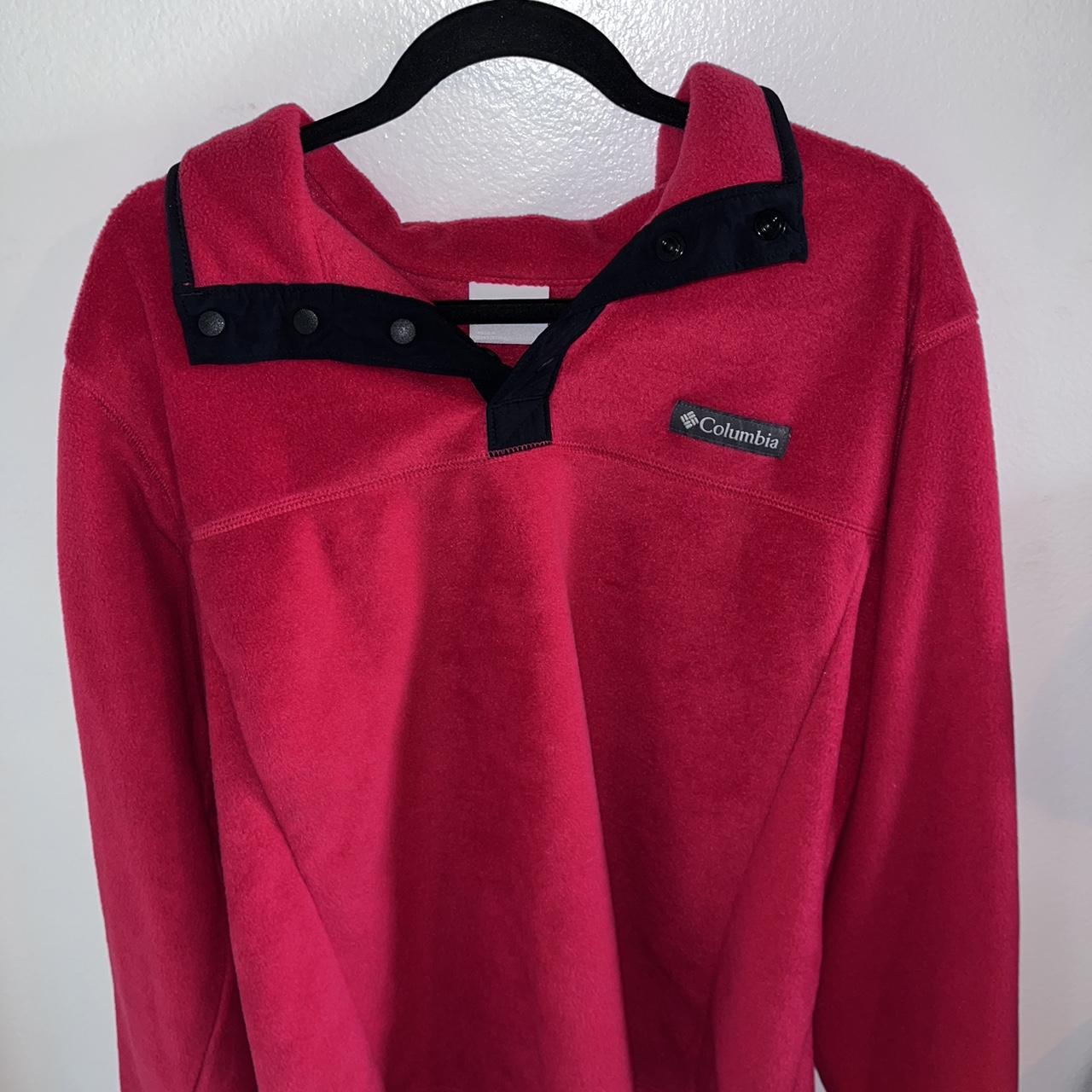Columbia red and black fleece pullover with snap... - Depop