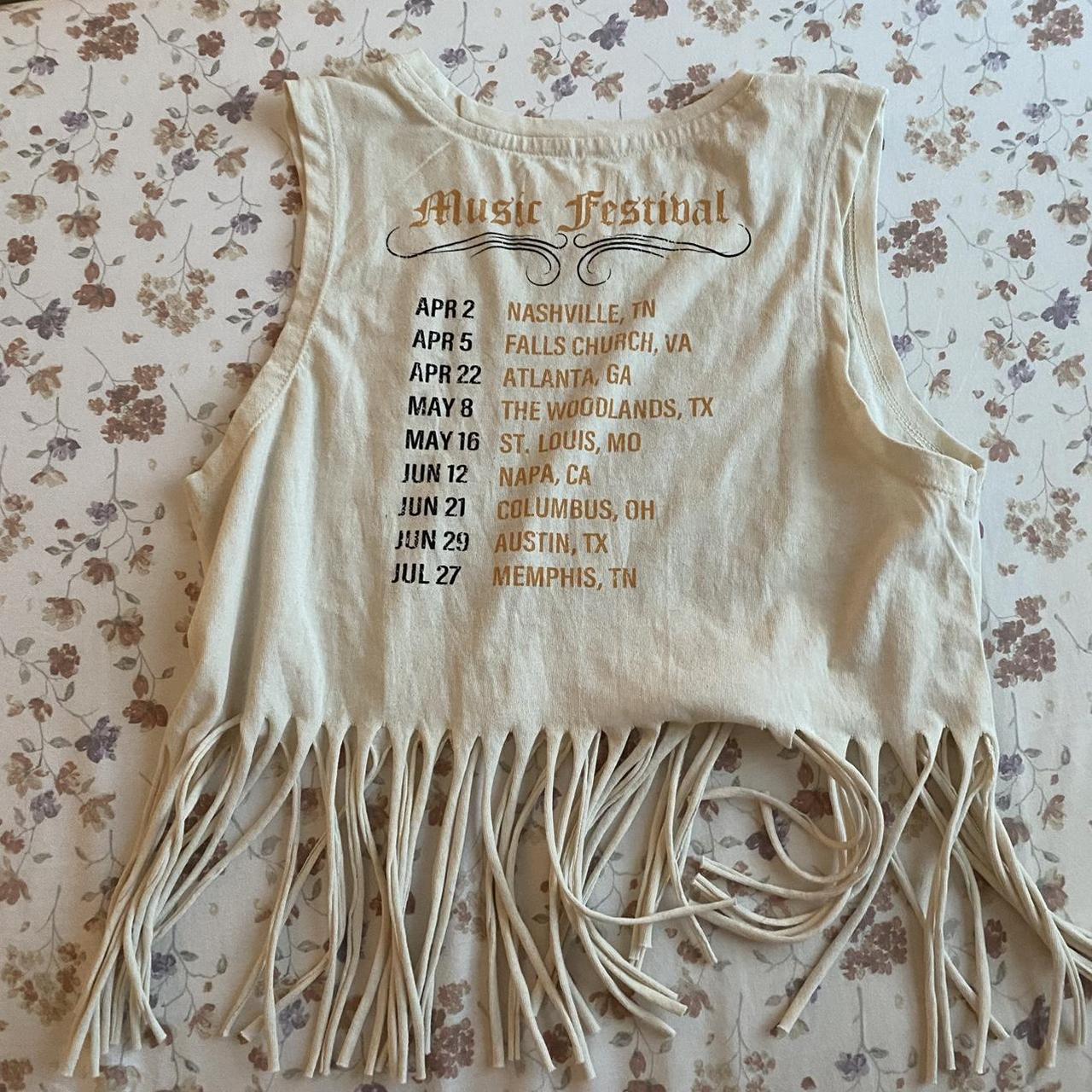 Nashville cropped fringe cream top size small... - Depop