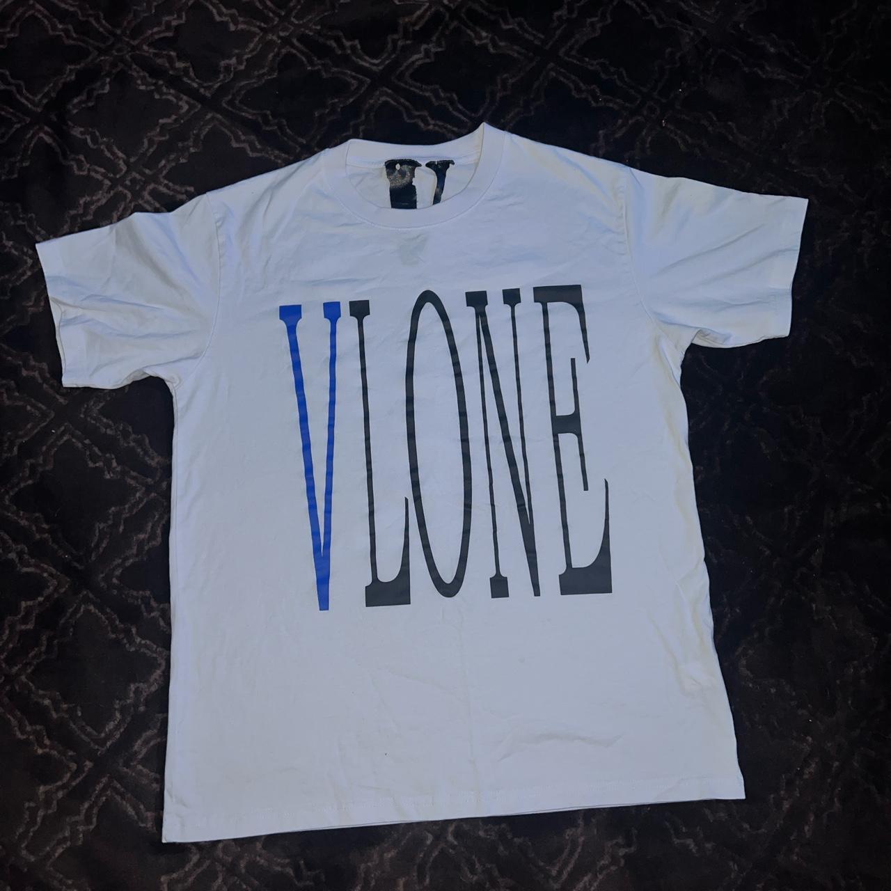 Large, white/blue, vlone, shirt, great condition, - Depop