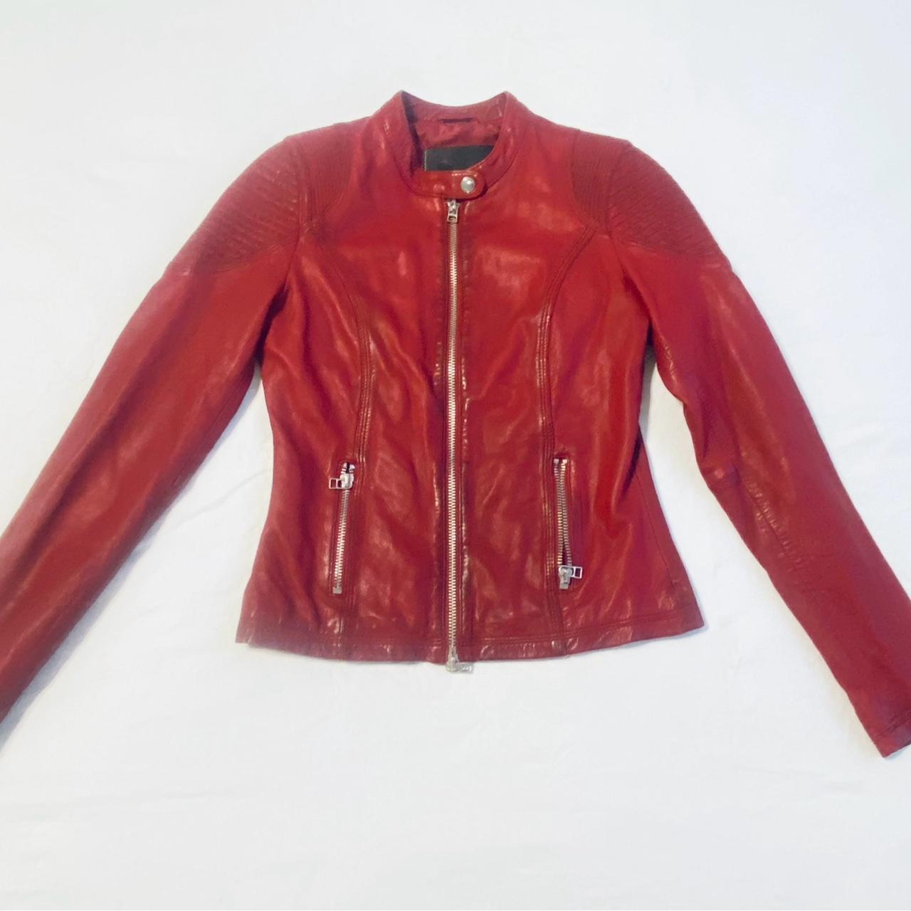 Goosecraft Red Leather Jacket Good condition Size XXS - Depop