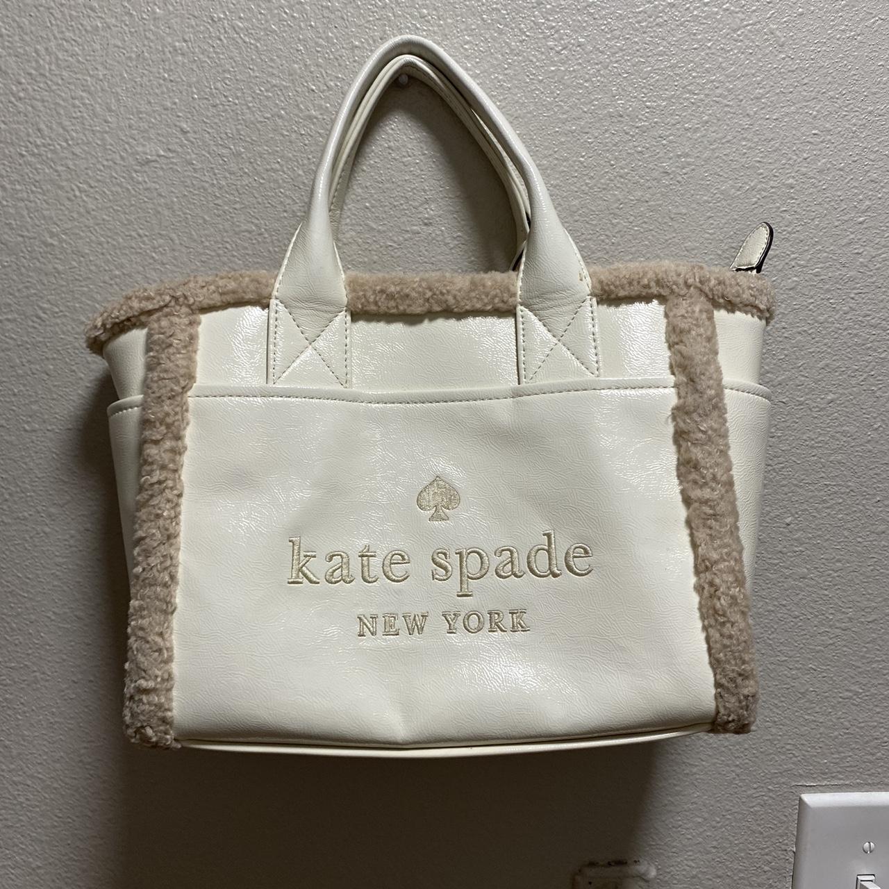Kate Spade New York cream and tan faux fur tote bag... - Depop