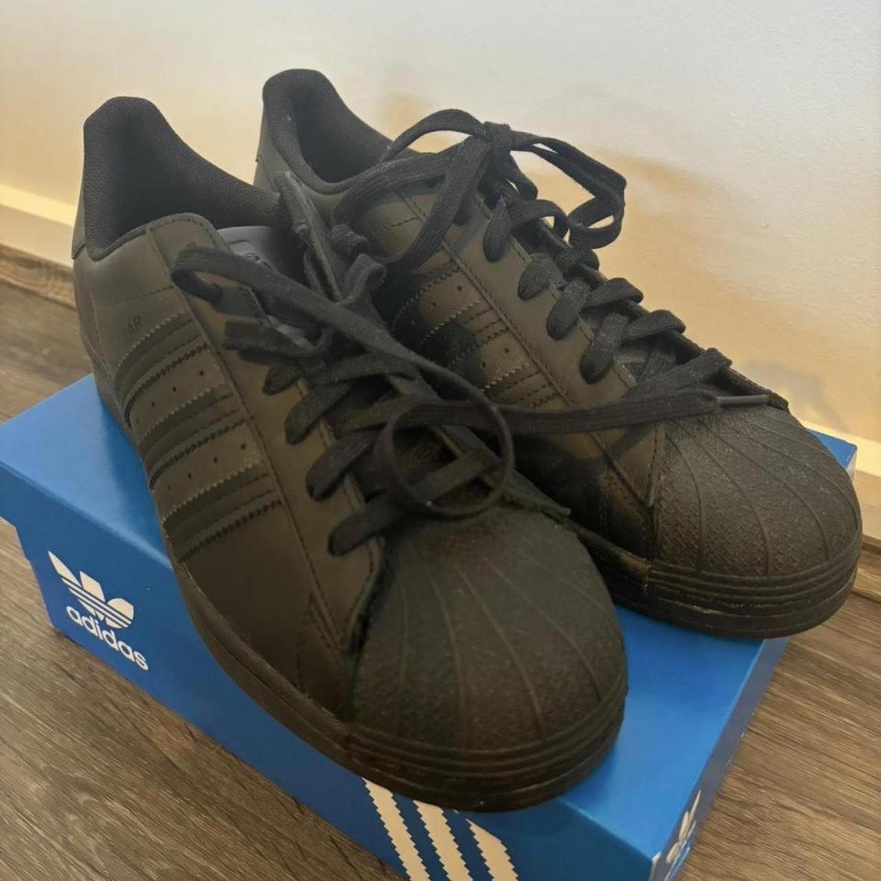 all black adidas superstars shoes Worn a couple... - Depop