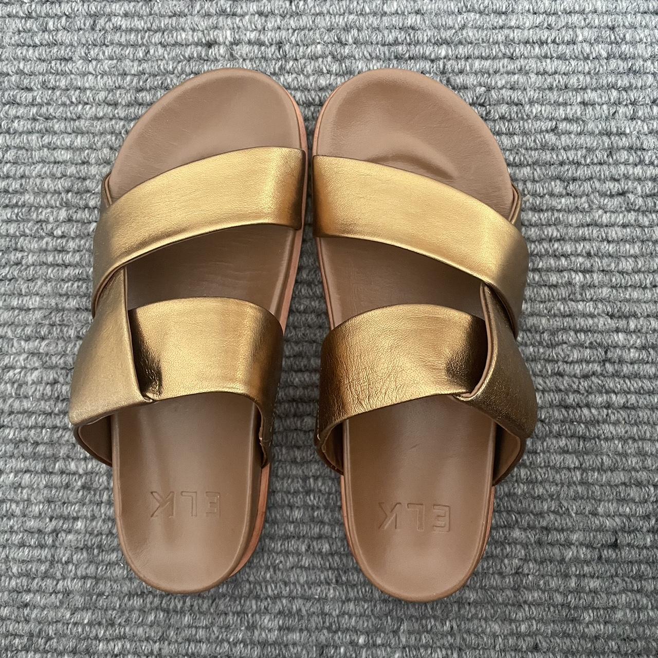 Elk Uma slide, gold size 39 Only worn once so... - Depop