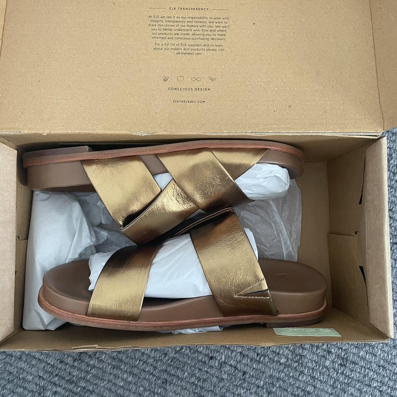 Elk Uma slide, gold size 39 Only worn once so... - Depop