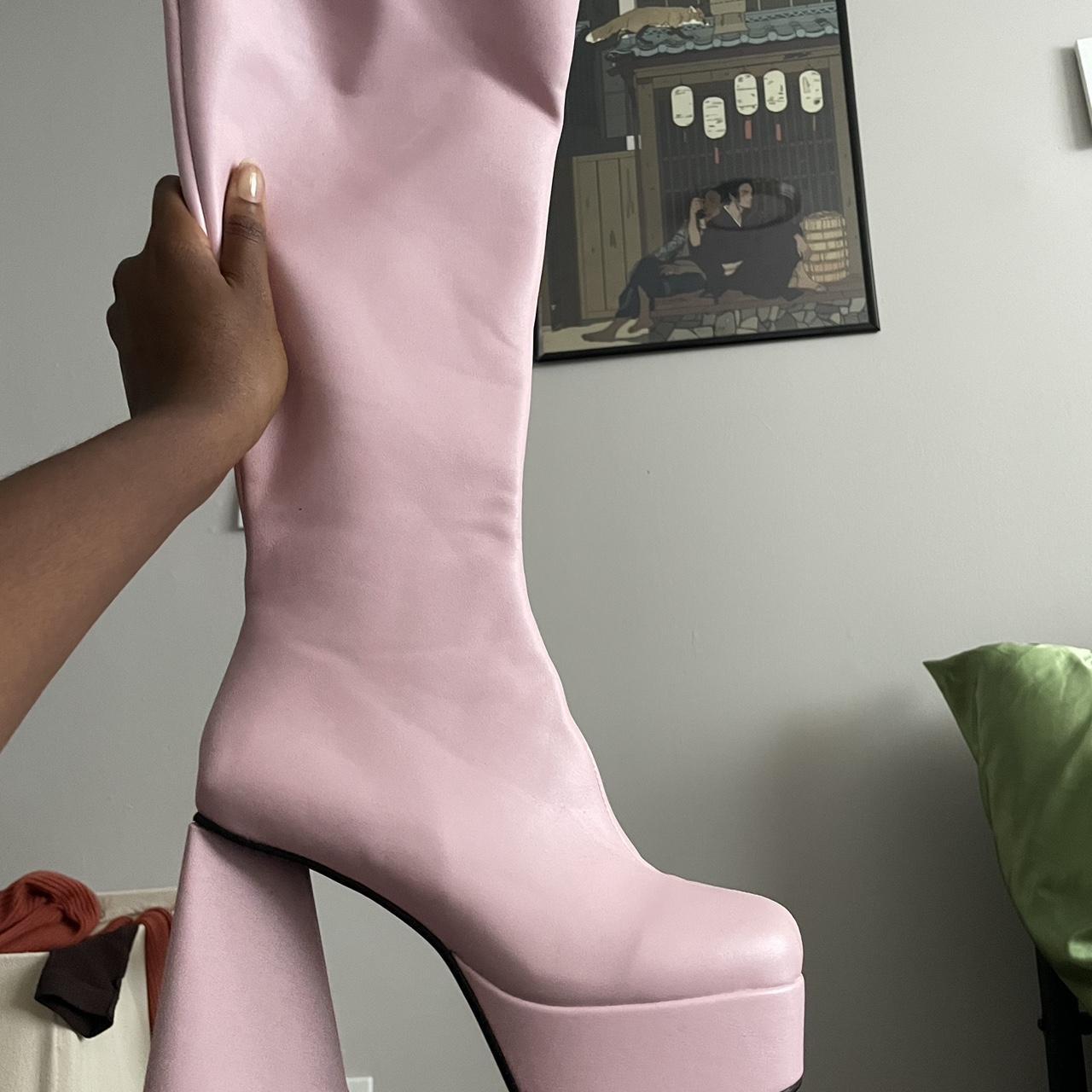 lamoda pink heart heel platform boots - Depop