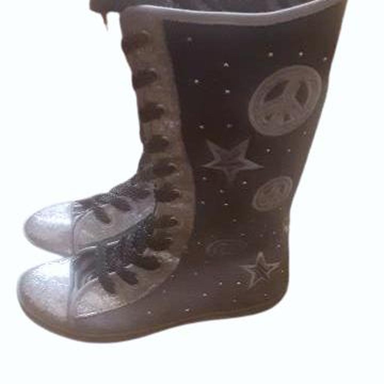 Justice Gray/Silver Shimmer Zip Up Boots with Peace... - Depop