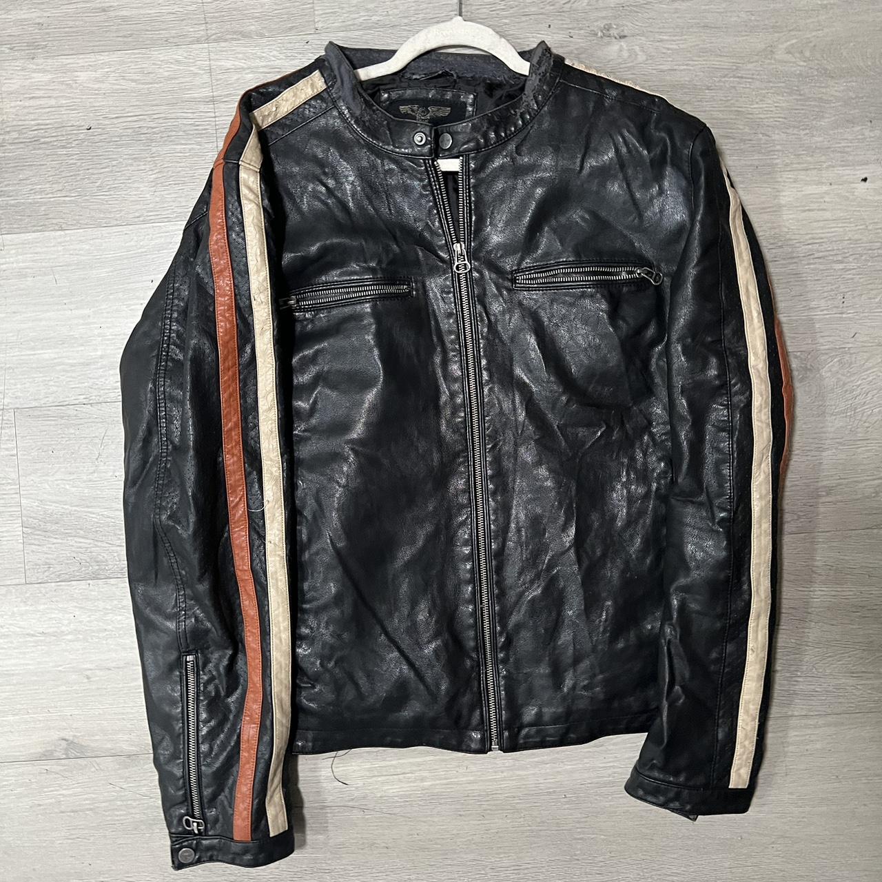 black striped motorcycle jacket - Depop