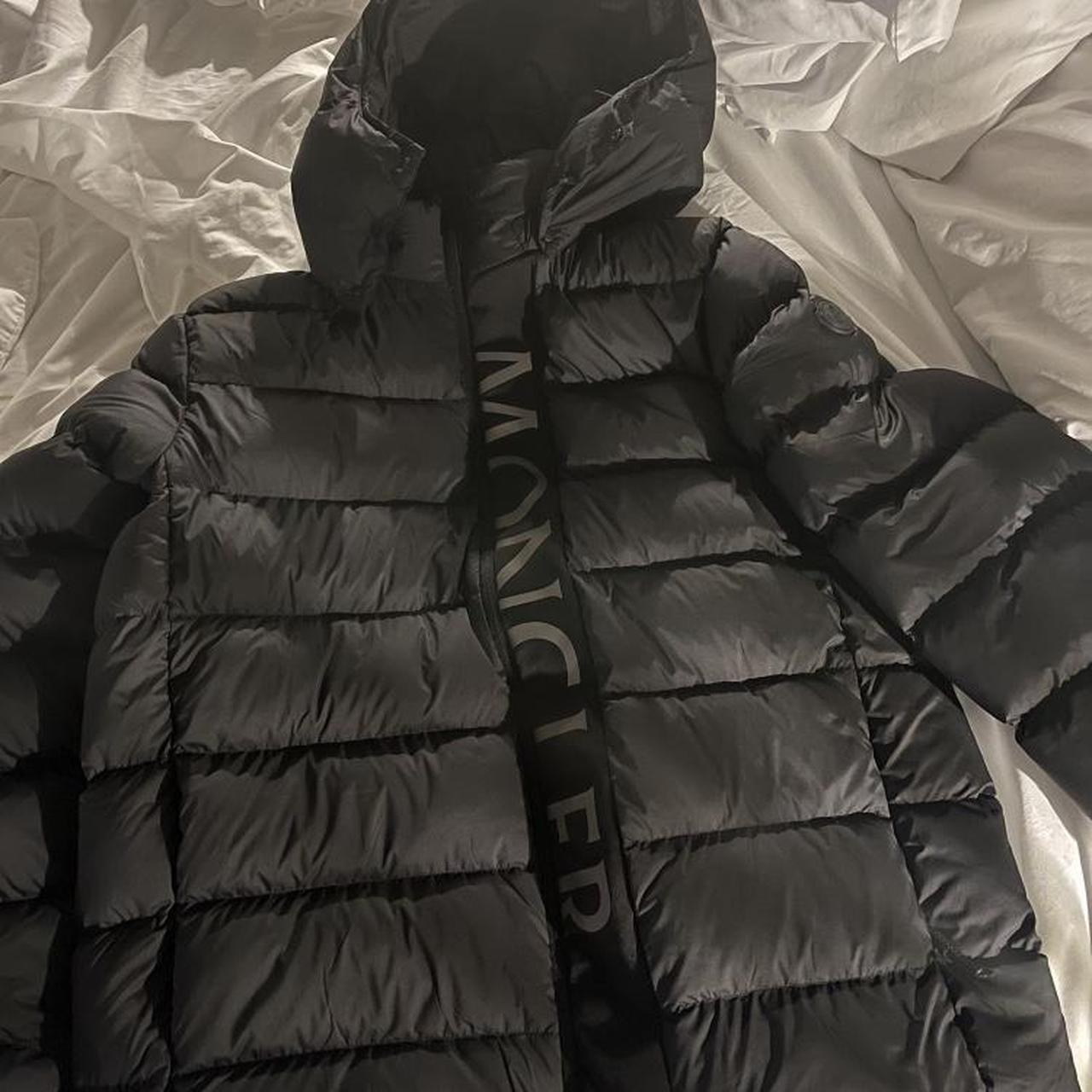 Moncler Men's Black Ume Reflective Logo Short Down... - Depop