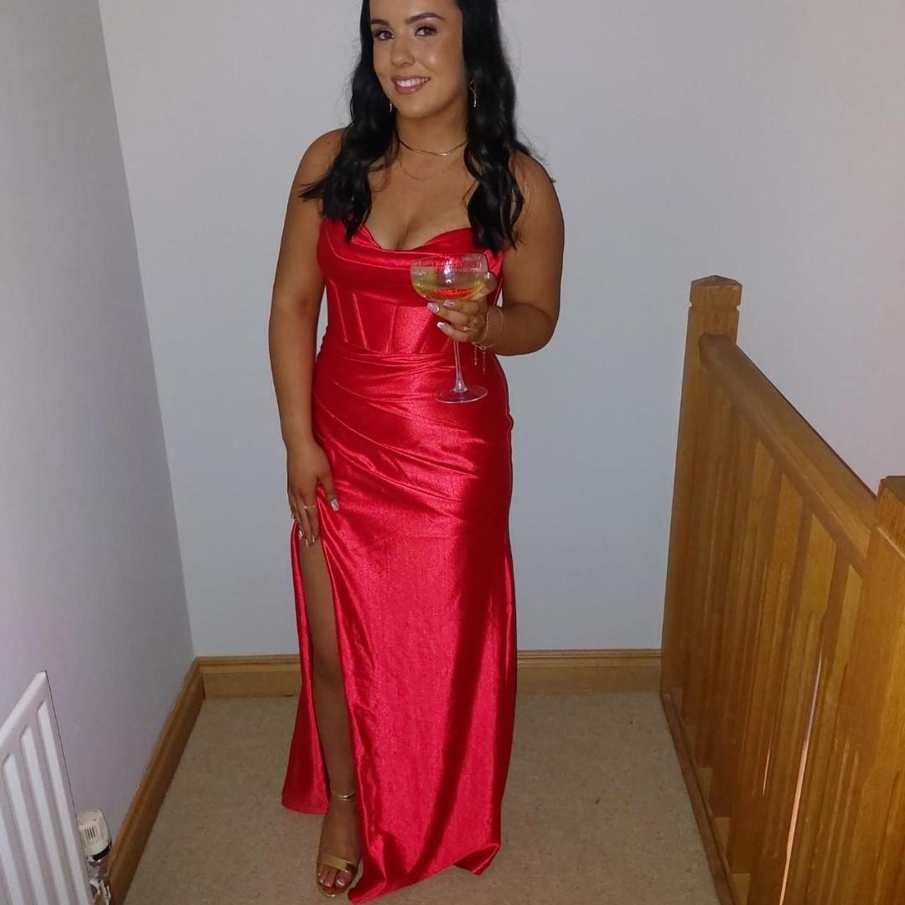 Red satin formal/deb dress Perfect condition - no... - Depop