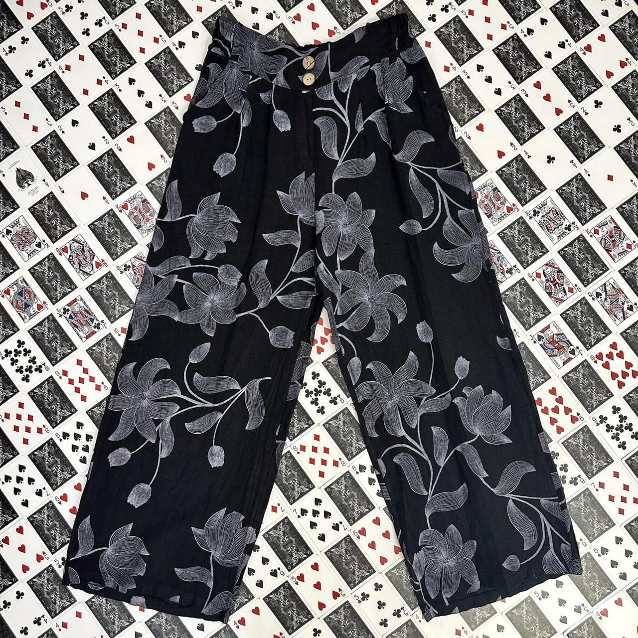 Designer Black Floral Pants Message Us For Sizes!... - Depop