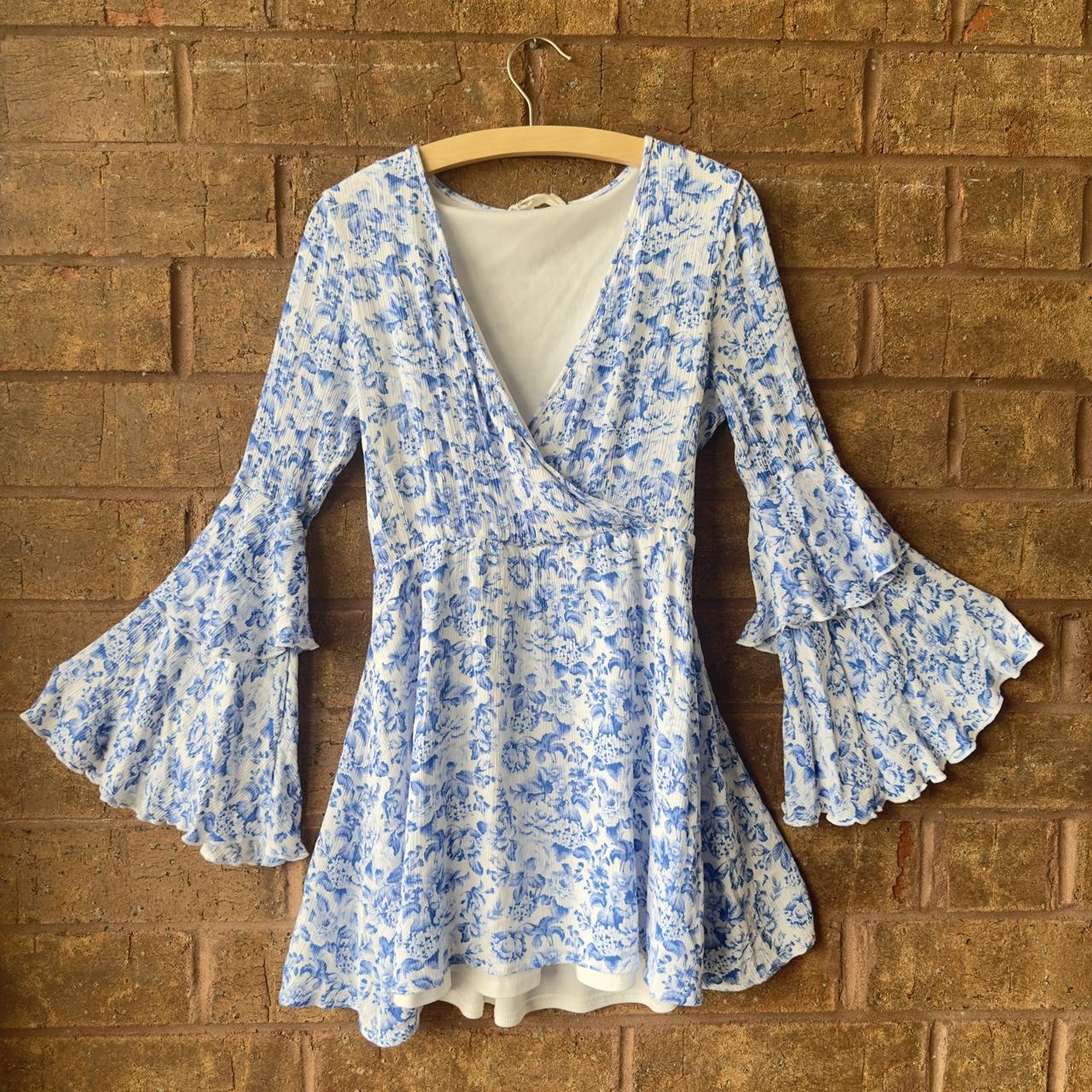blue boho bell sleeve minidress Altar'd State... - Depop