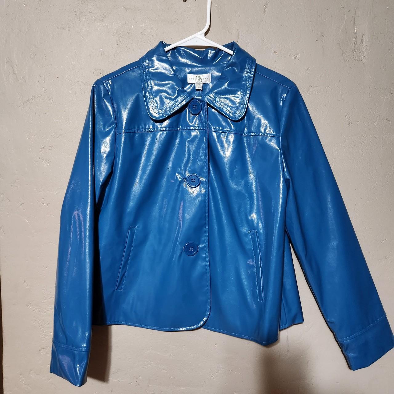 Studio Works Button Down Blue Vinyl Jacket w/Pockets | Depop