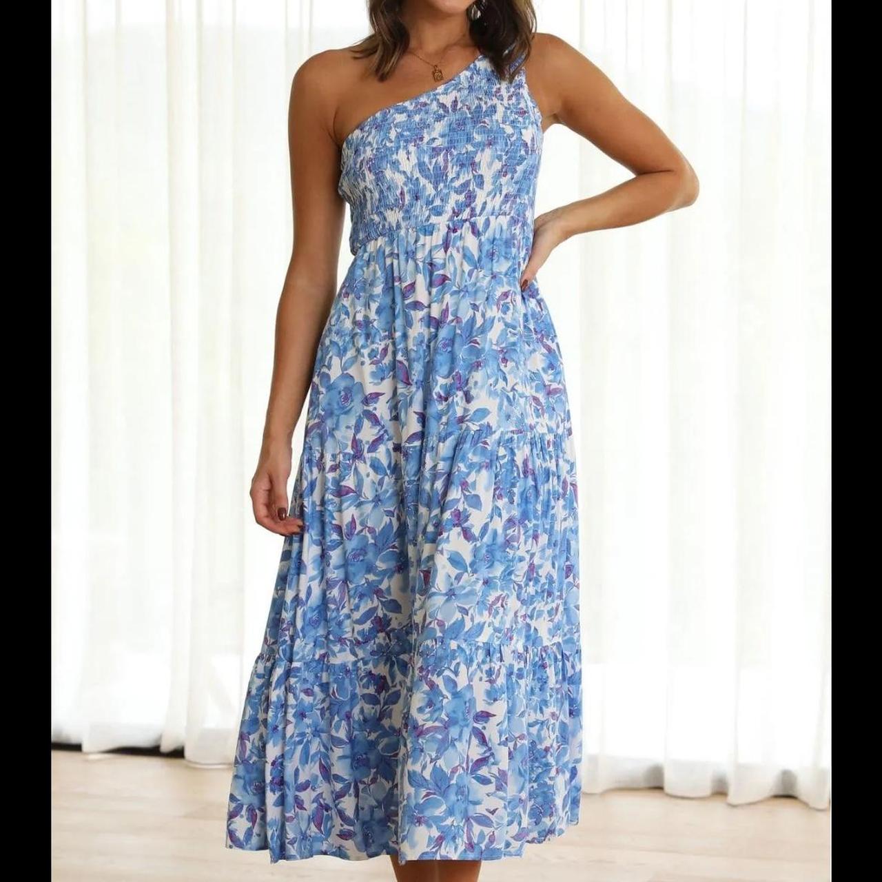 Billy j boutique blue floral one shoulder dress... - Depop