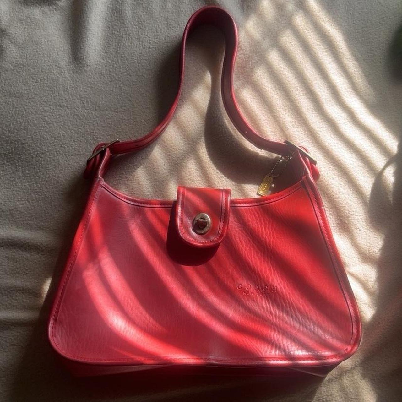 vintage red leather coach bag smalls signs of wear... - Depop