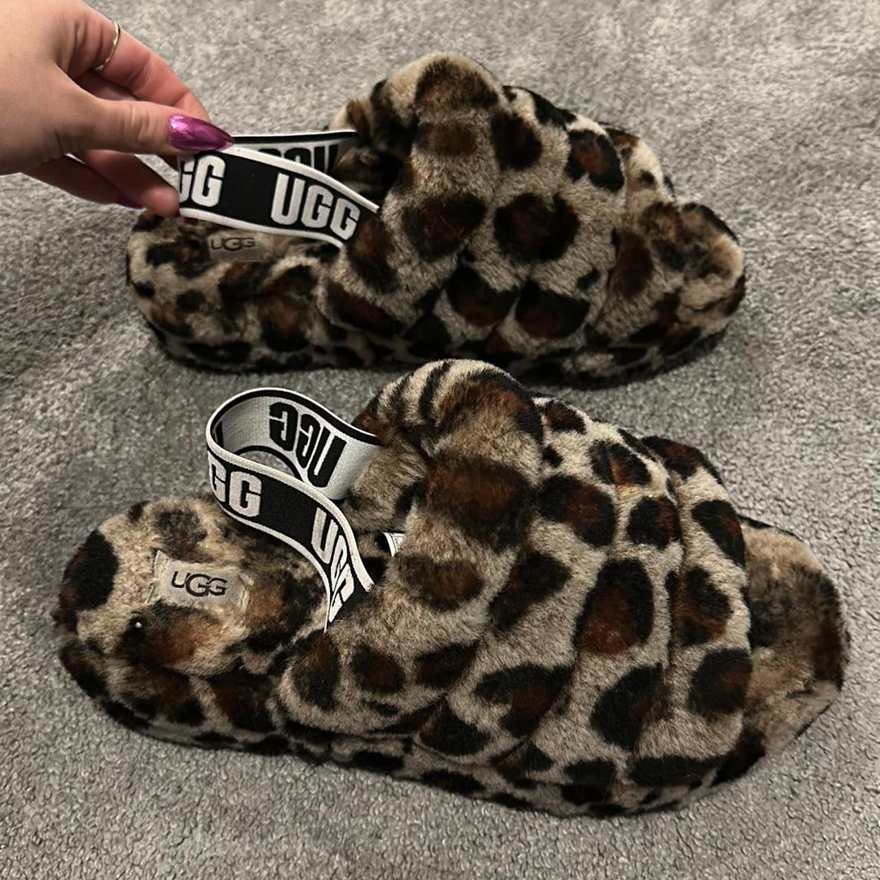 UGG women’s fluff slide leopard print! I legit wore... - Depop