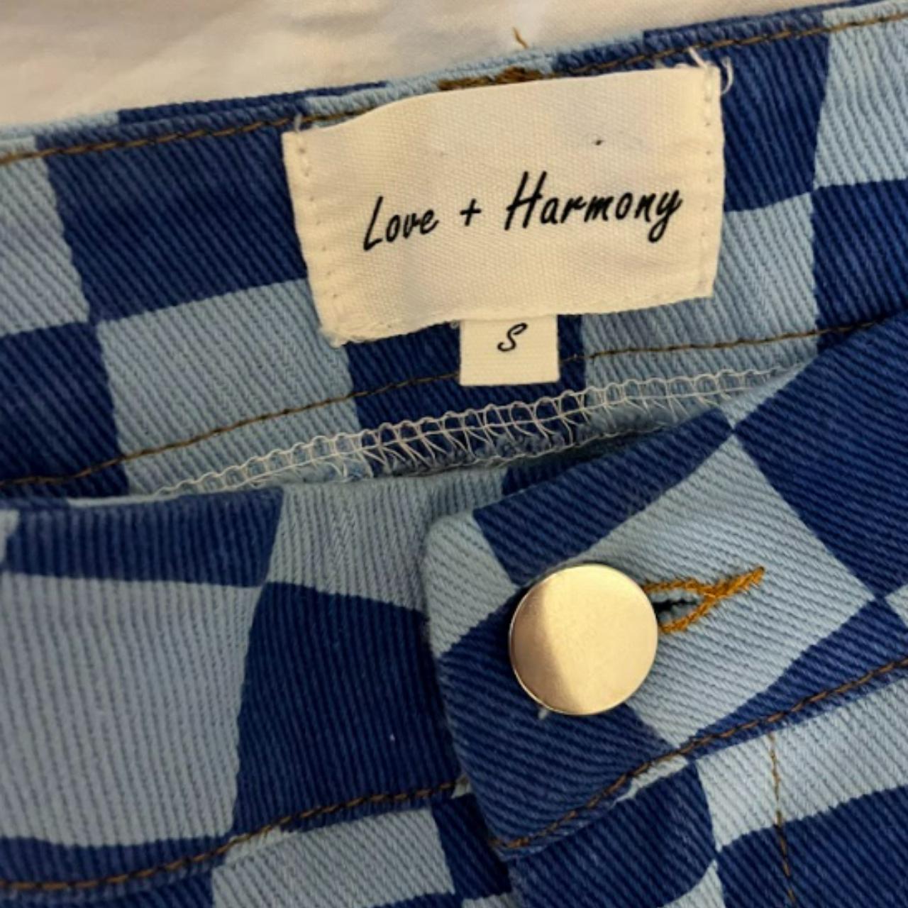 blue checker print jeans size small = 24/25" - Depop