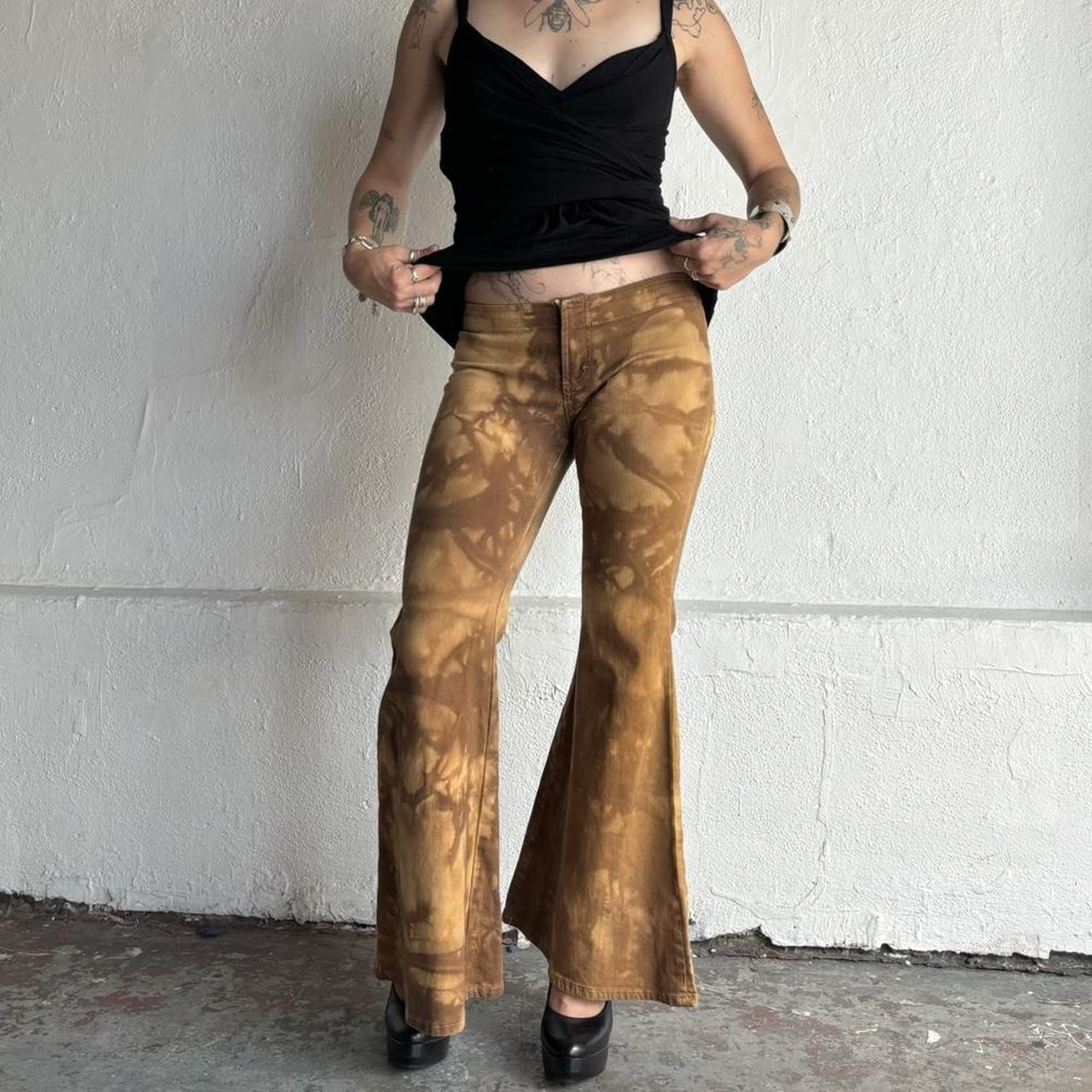 Stunning 2000s y2k massive flare low waisted bleach... | Depop