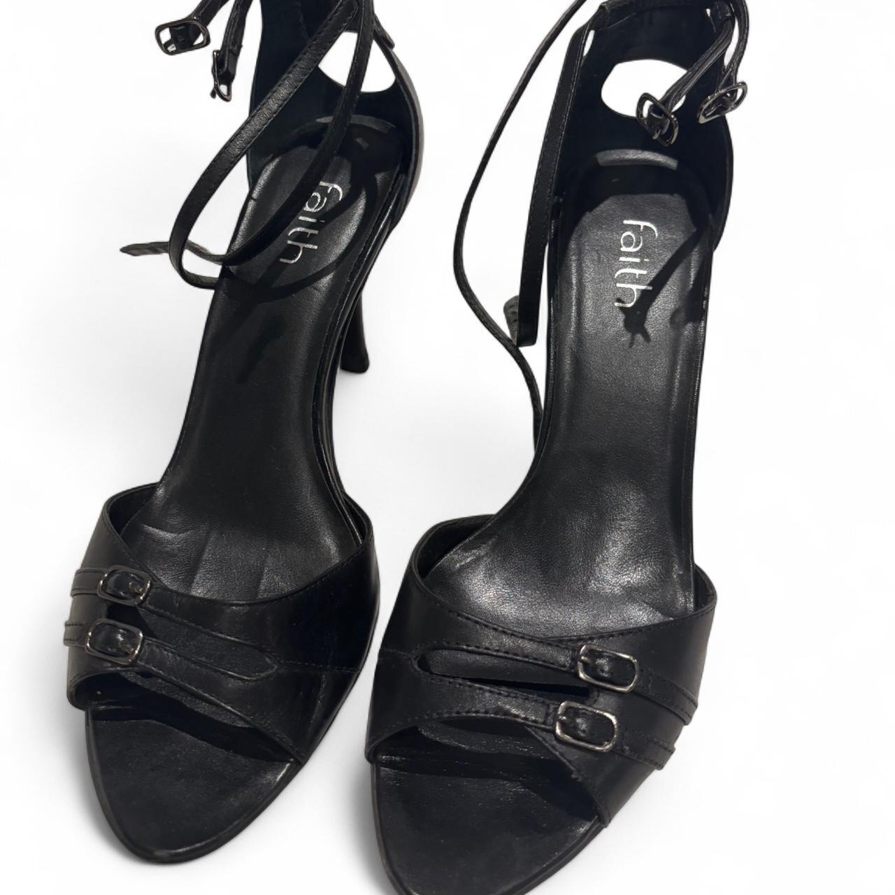 Faith Black leather high heels with buckle detail... | Depop