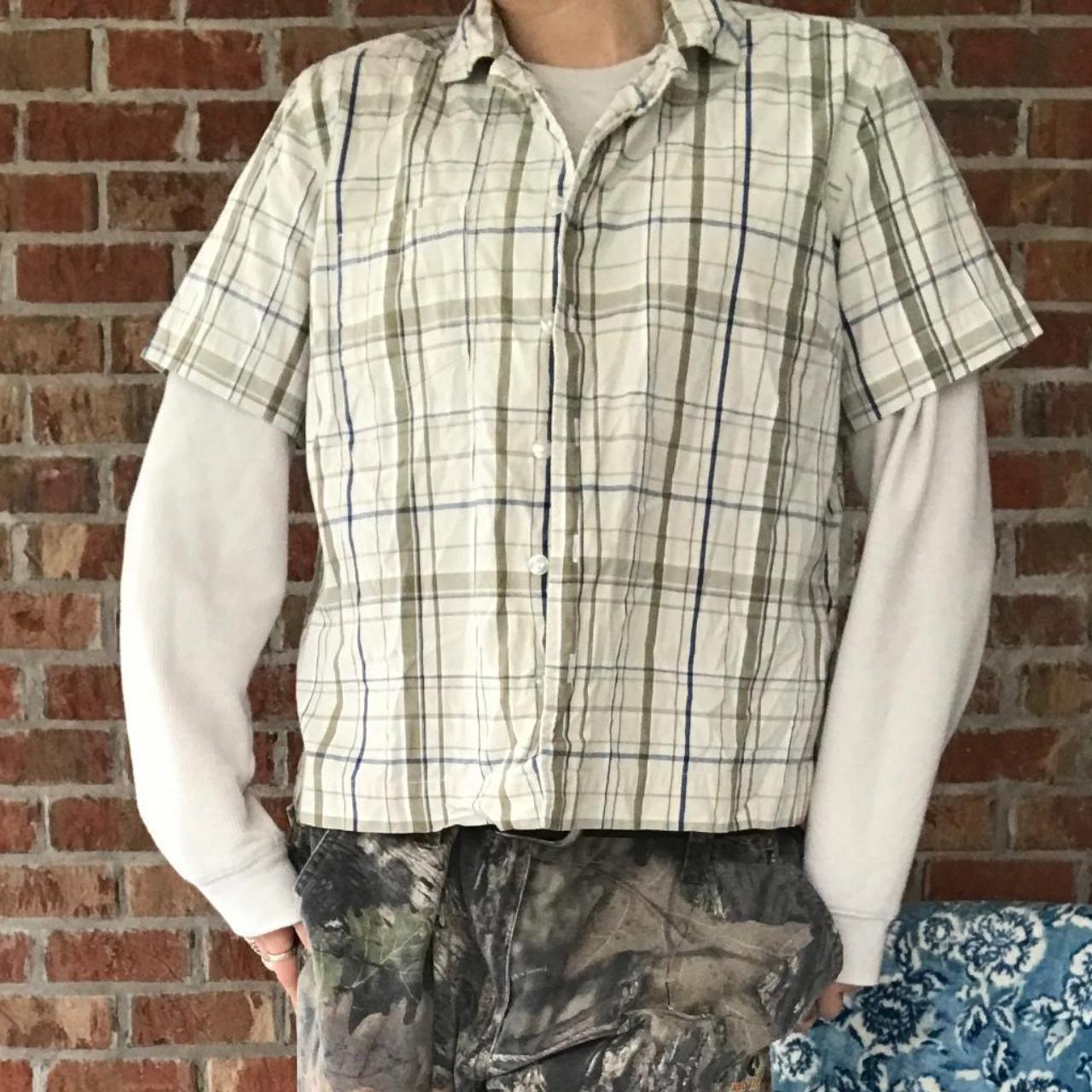 Plaid Button up short sleeve shirt, cropped fit... - Depop