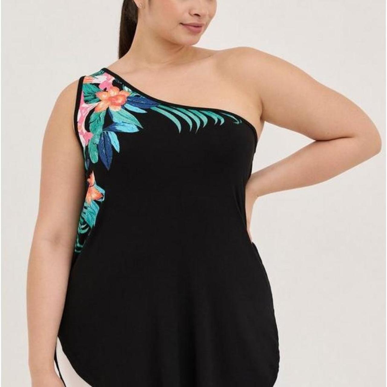 Torrid Favorite Black Floral Super Soft One Shoulder... - Depop