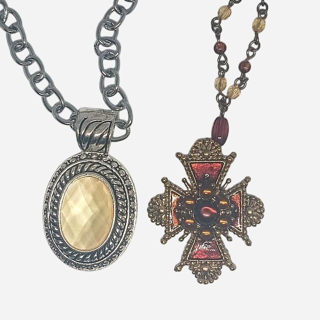 set of 2 necklaces. one gold and red cross pendant.... | Depop