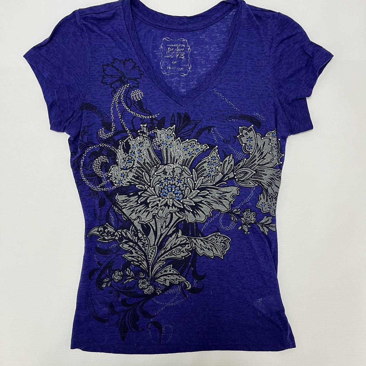 y2k grunge rhinestone graphic tee Size small... - Depop