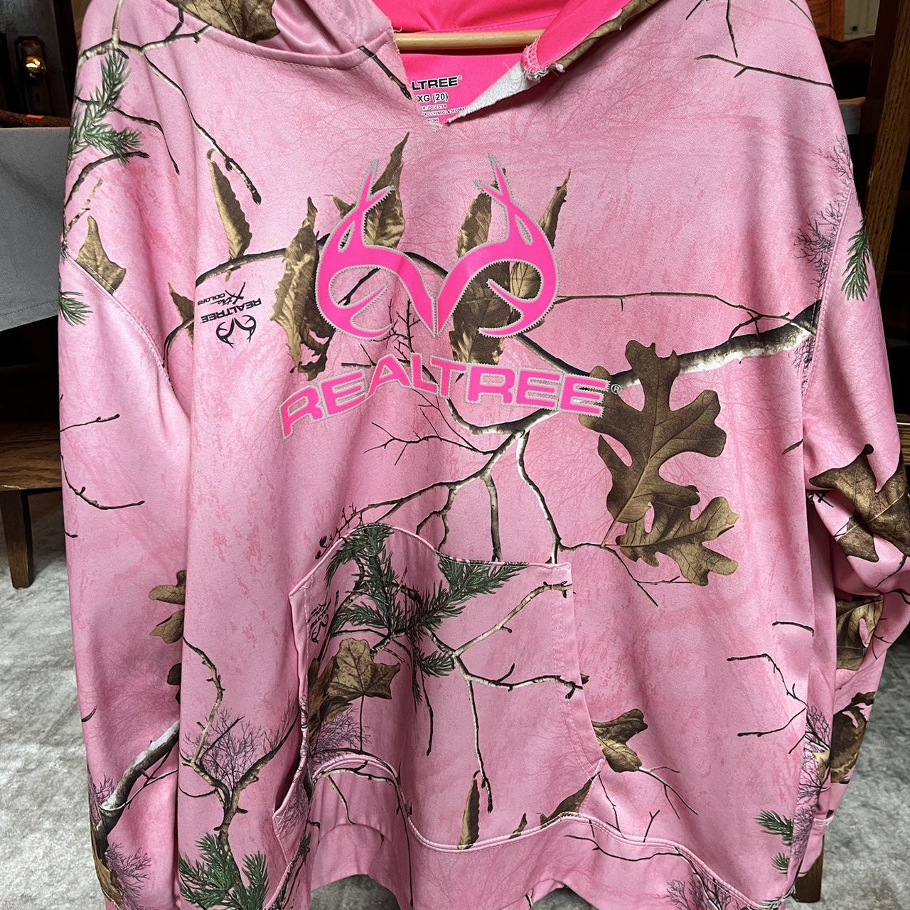 Realtree pink and green camo hoodie-fits like a... - Depop