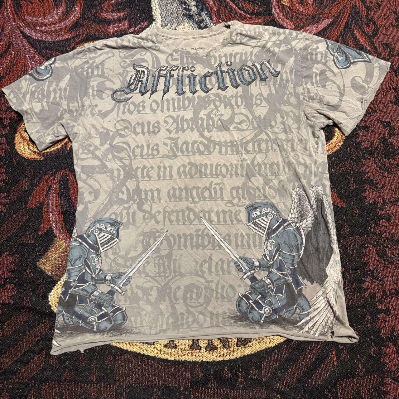 Affliction Y2K graphic tee with knights and... | Depop