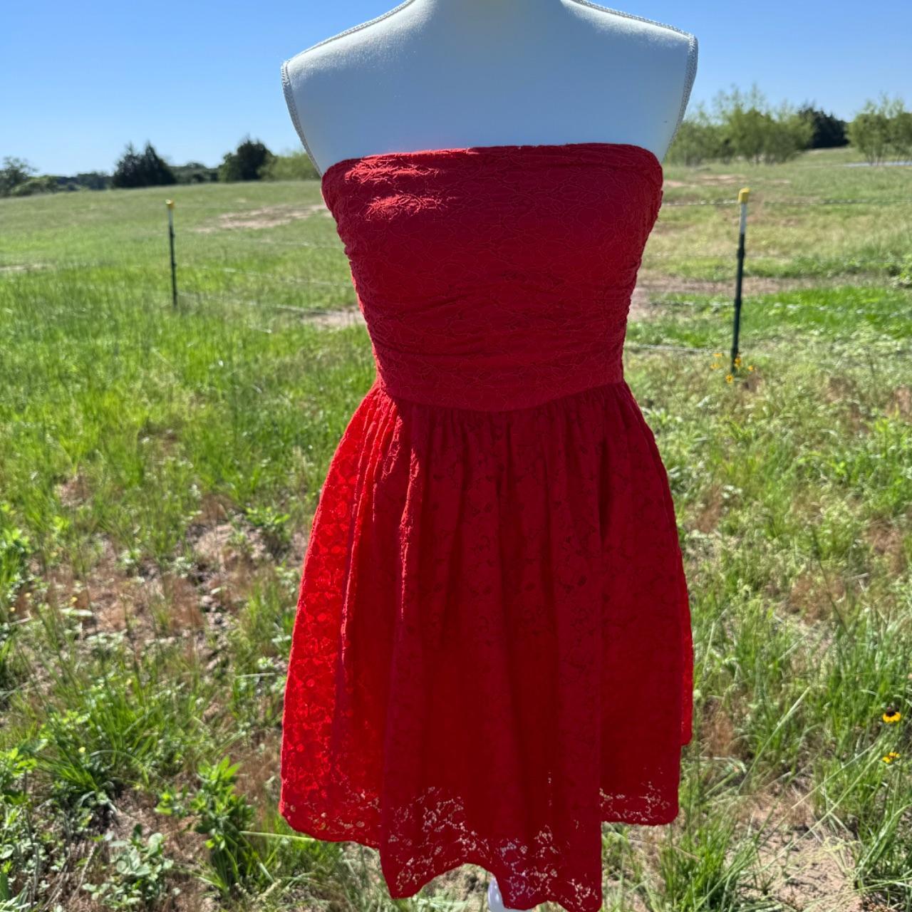 Naf Naf (French Brand) strapless lace fit and flare... - Depop